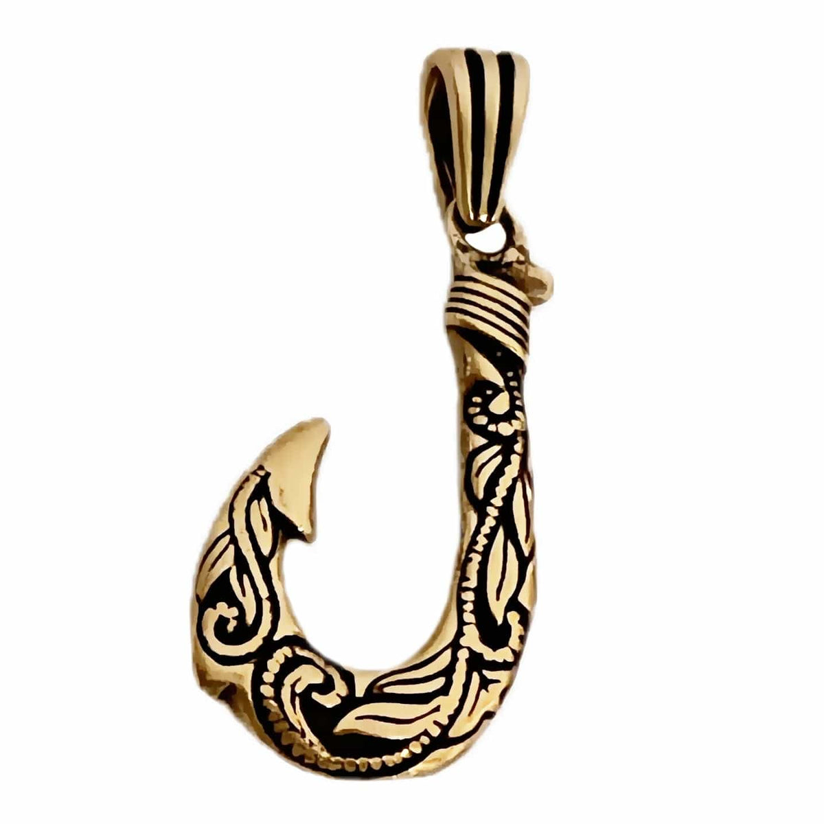 925 Sterling Silver Gold Plated Hawaiian Fish Hook Tribal Makau Pendan