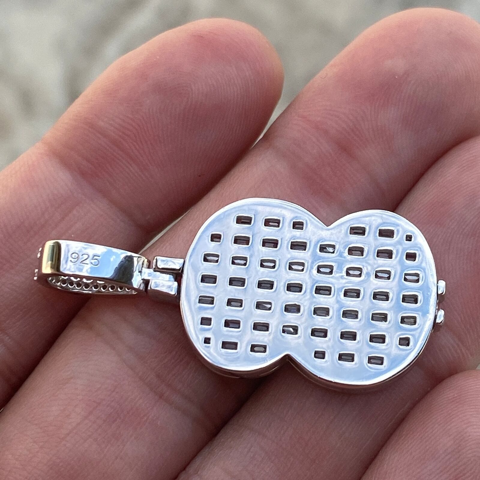 925 Sterling Silver Iced Dollar $ Sign Flooded Out CZ Baguette Pendant