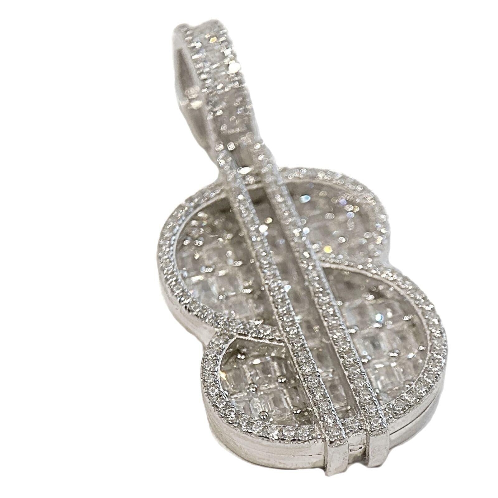 925 Sterling Silver Iced Dollar $ Sign Flooded Out CZ Baguette Pendant