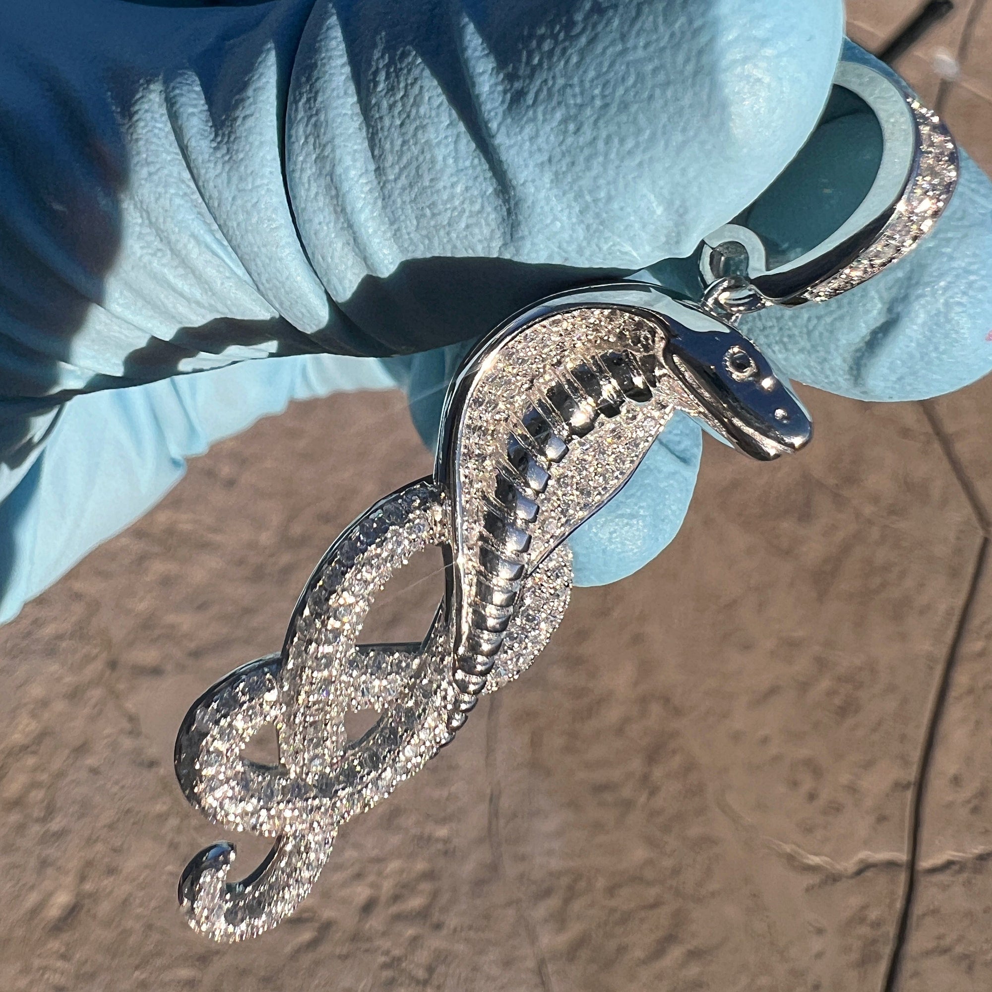 925 Sterling Silver King Cobra Snake Serpent Viper Iced CZ Flooded Out