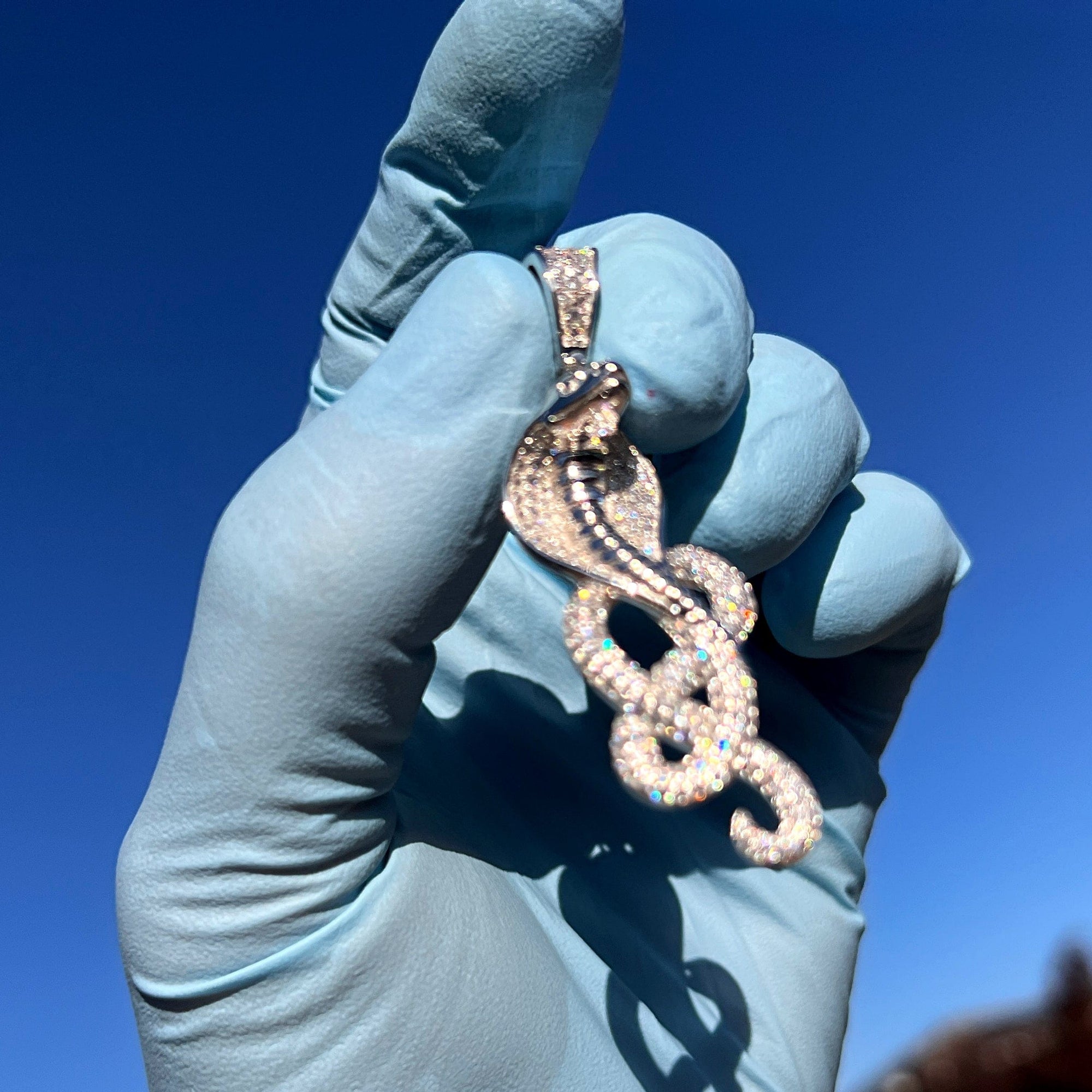 925 Sterling Silver King Cobra Snake Serpent Viper Iced CZ Flooded Out