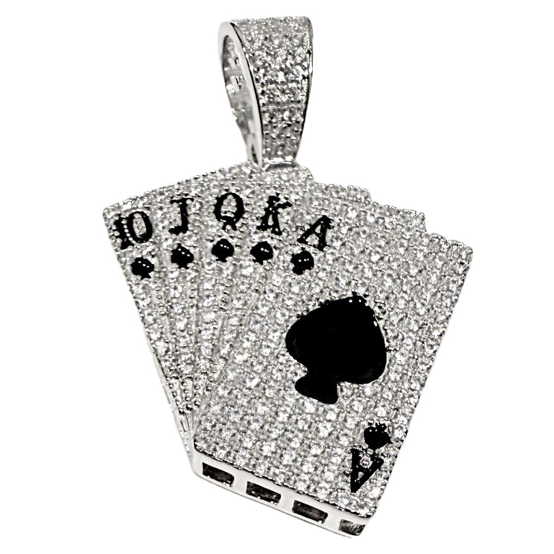 925 Sterling Silver Pendant Playing Cards CZ Royal Flush Aces of Spade