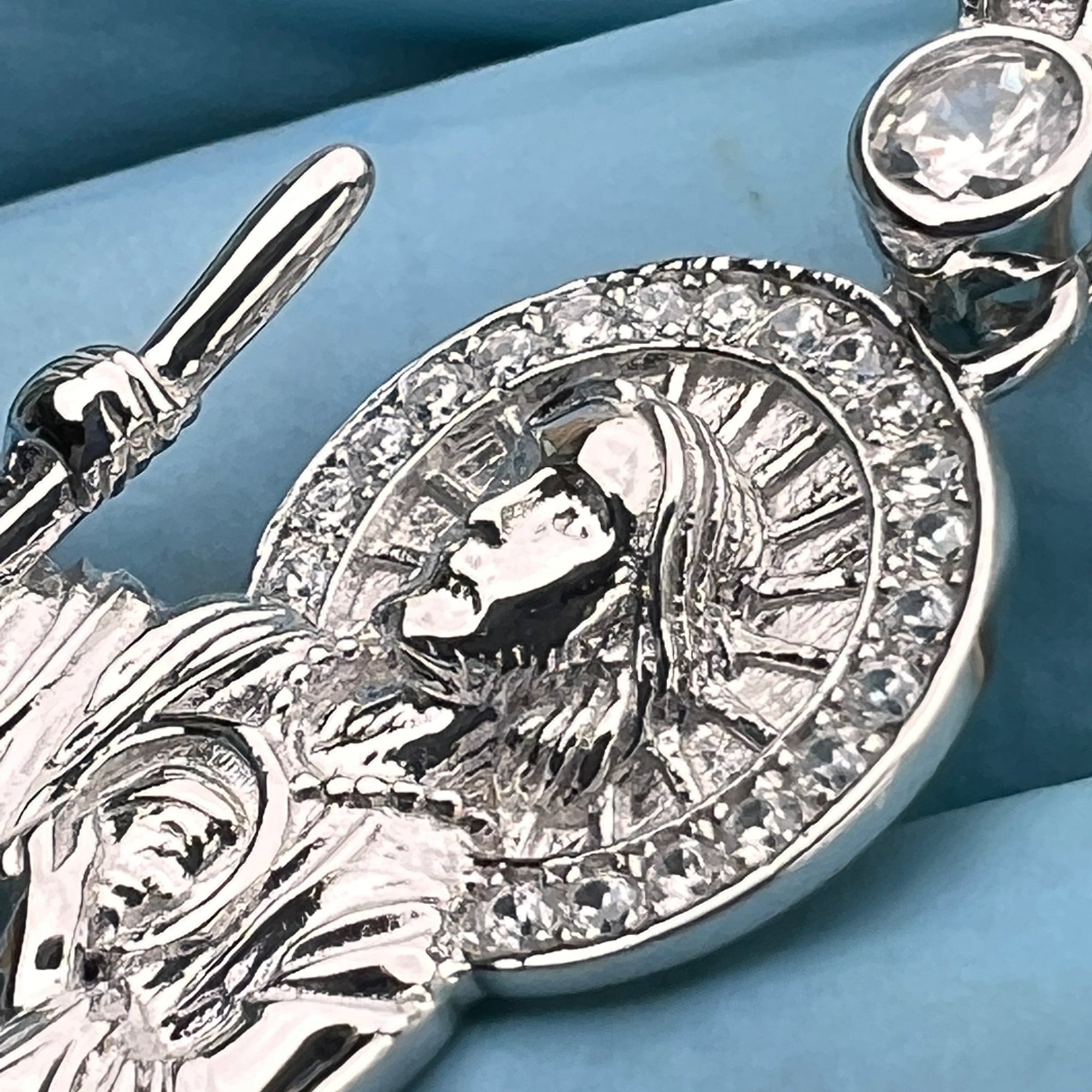 925 Sterling Silver San Judas Tadeo St Saint Jude CZ Pendant