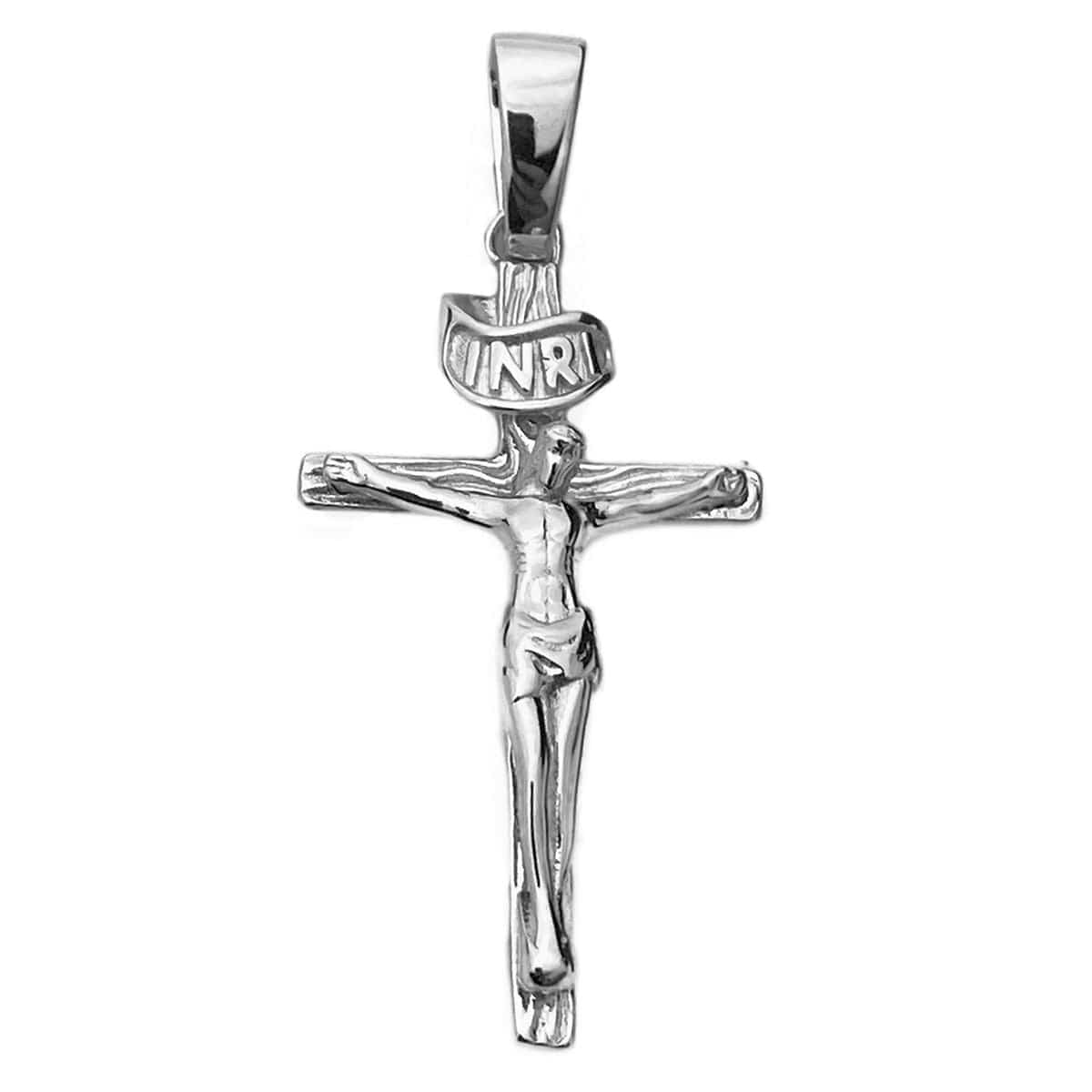 925 Sterling Silver Shiny Jesus Crucifix Cross Pendant 1.5" (Medium)