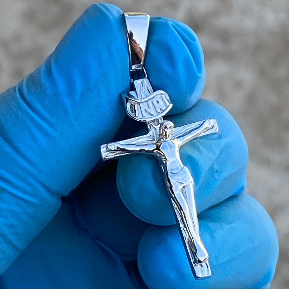925 Sterling Silver Shiny Jesus Crucifix Cross Pendant 1.5" (Medium)