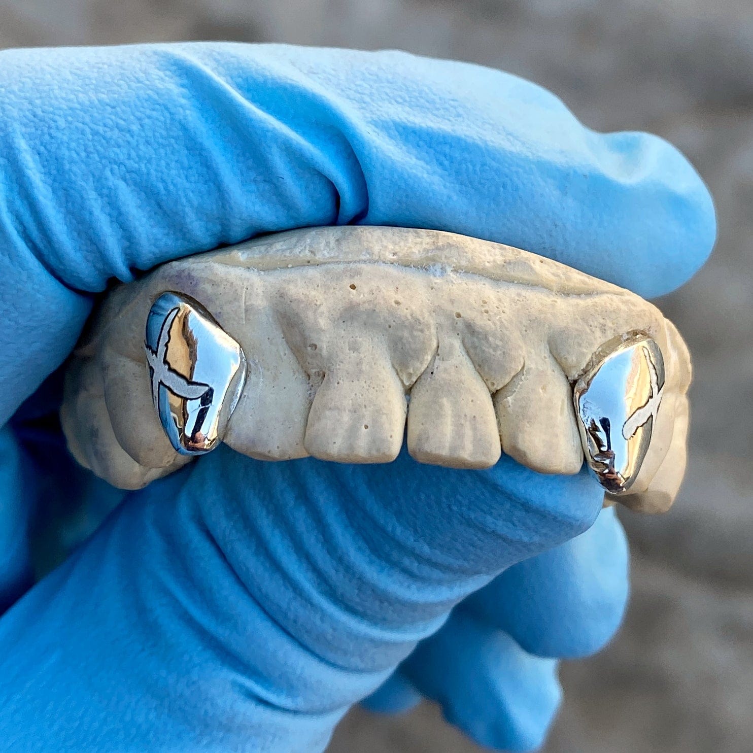 925 Silver Single Cap X Claw Mark Laser Engraved Grillz Custom Tooth C