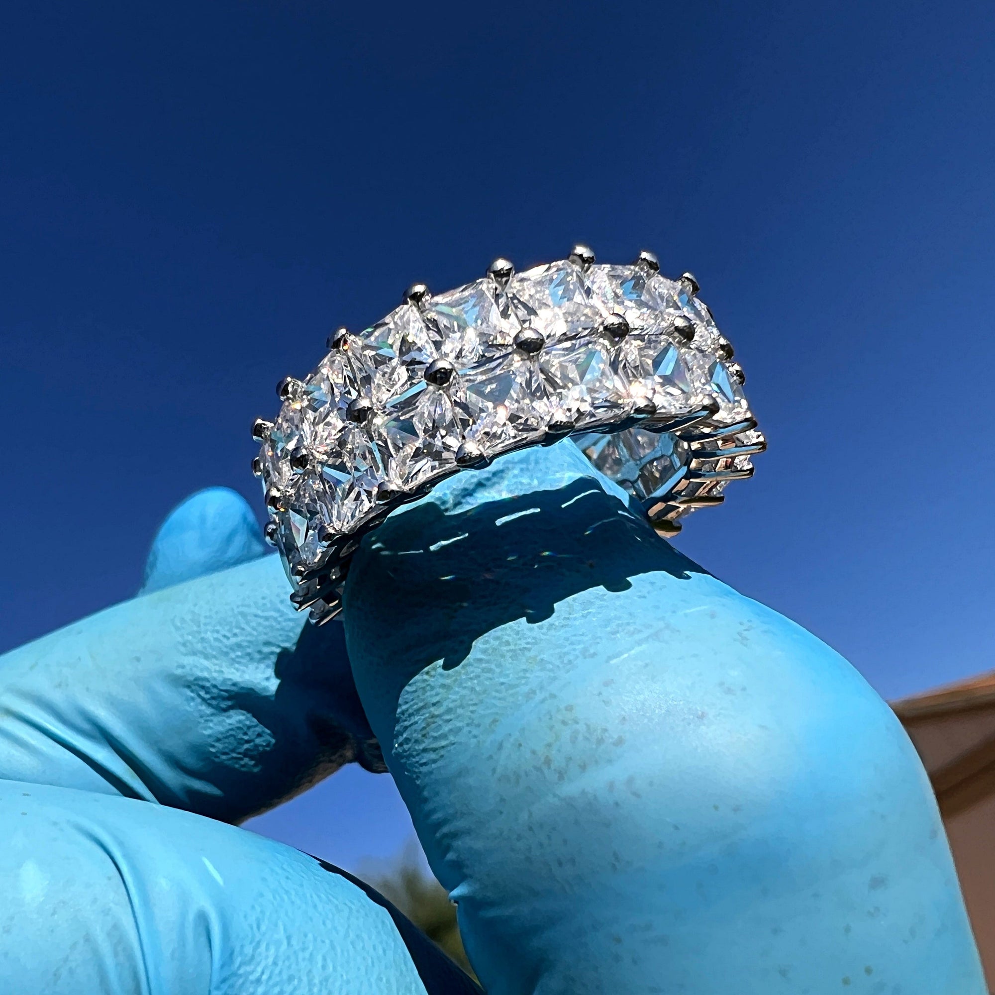 925 Sterling Silver Tennis Ring Iced Princess Cut CZ Flooded Out