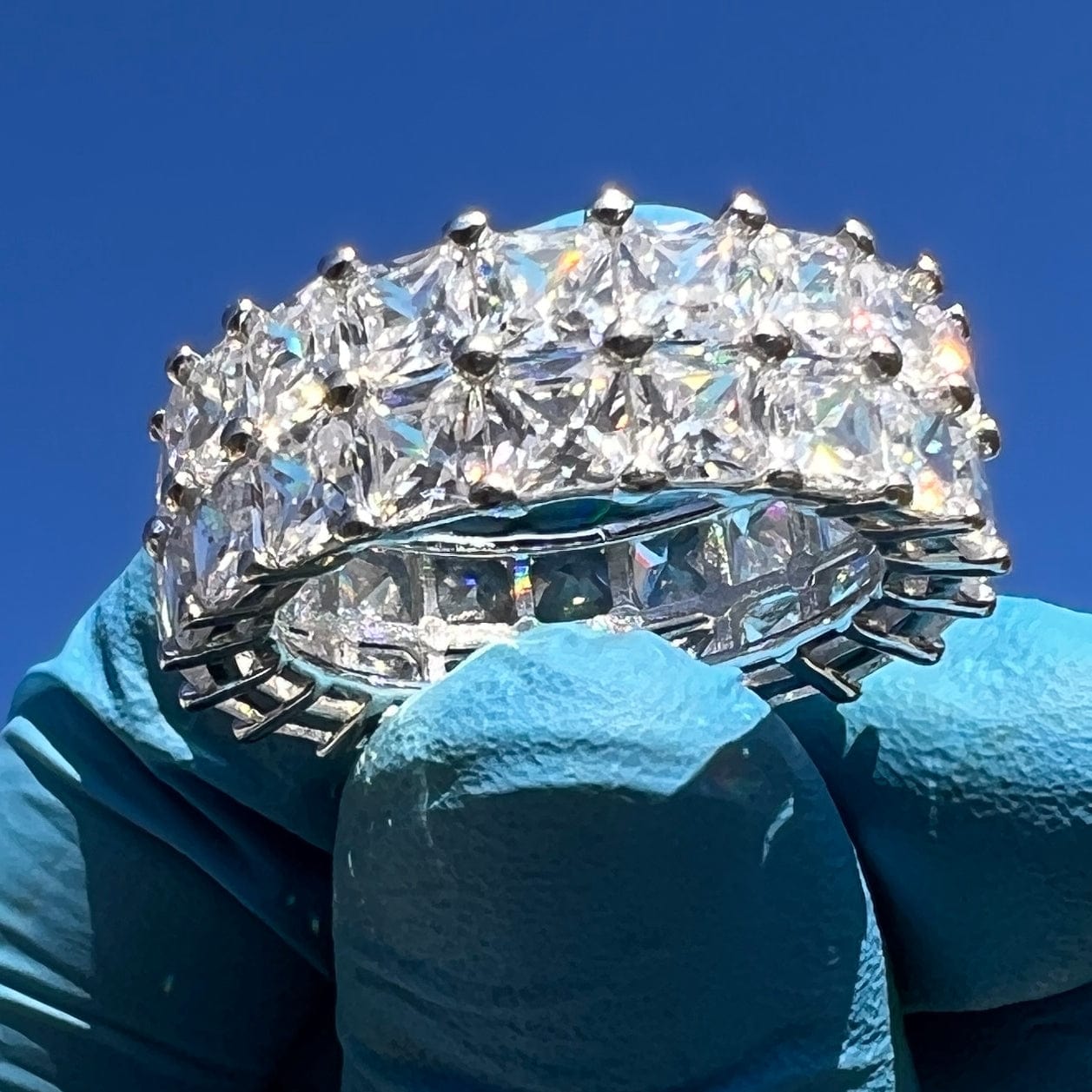 925 Sterling Silver Tennis Ring Iced Princess Cut CZ Flooded Out