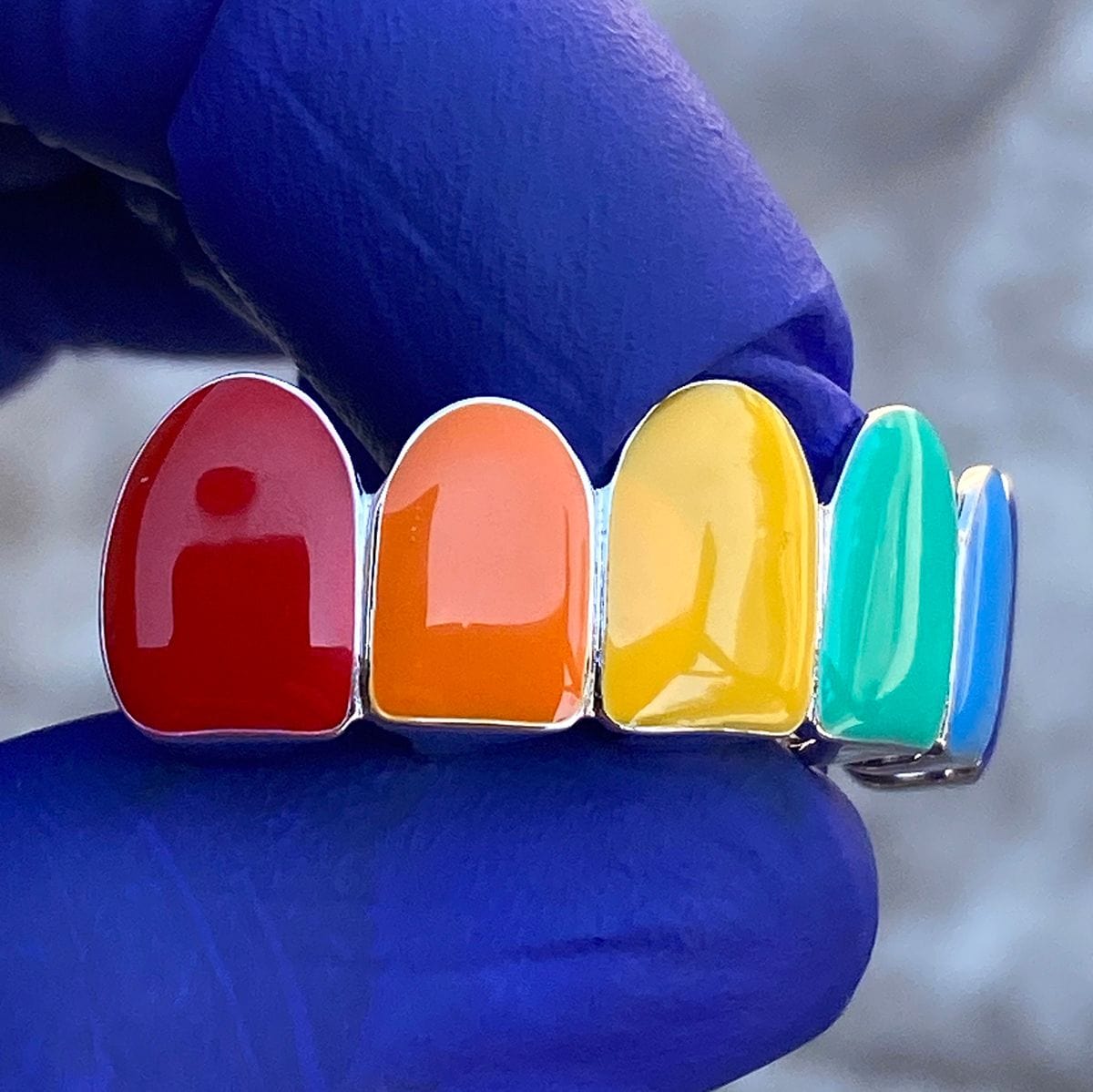 925 Sterling Silver Top Teeth Enamel Rainbow Mulit-Color Grillz