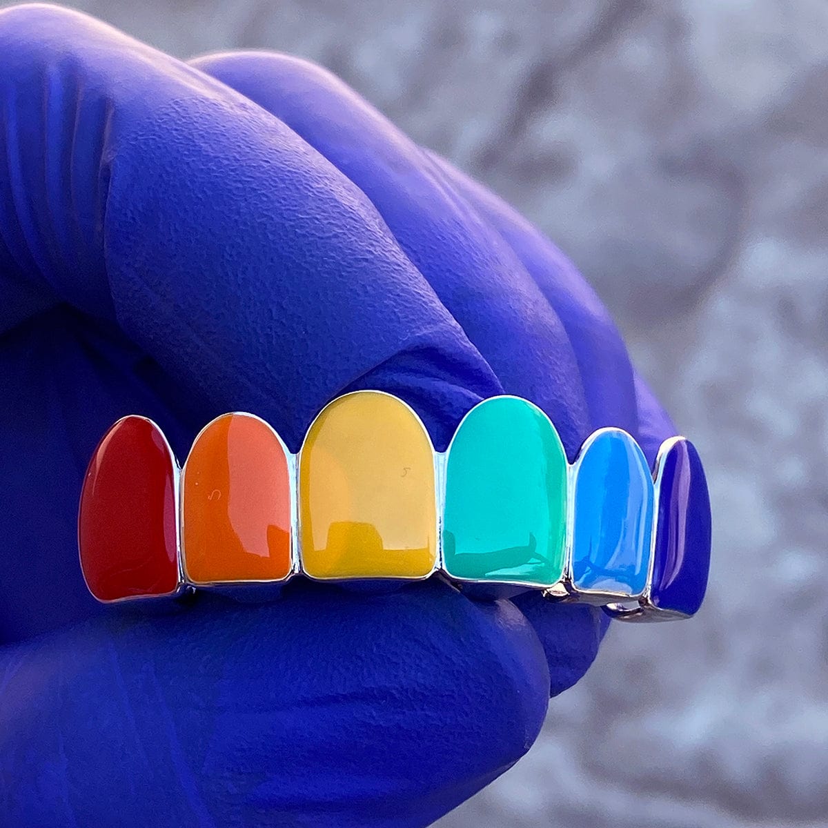 925 Sterling Silver Top Teeth Enamel Rainbow Mulit-Color Grillz