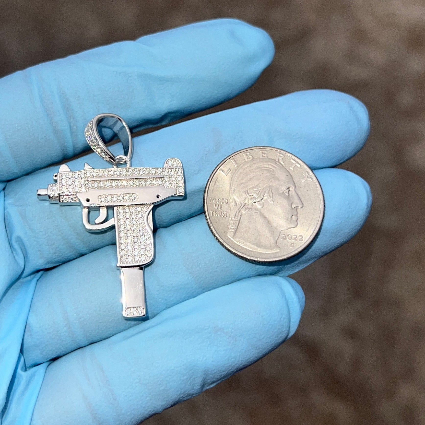 925 Sterling Silver Moisanite Uzi Gun Pendant