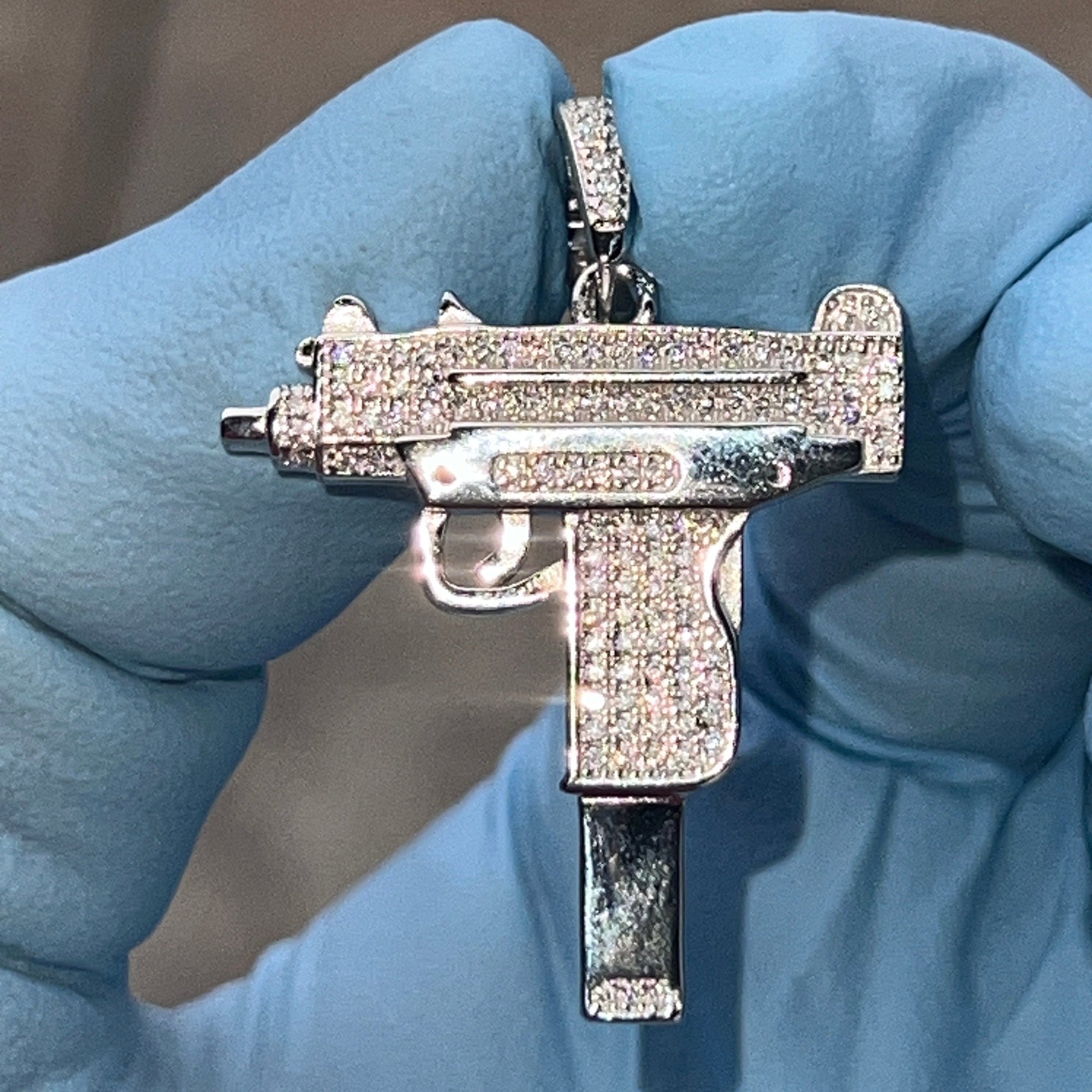 925 Sterling Silver Moisanite Uzi Gun Pendant