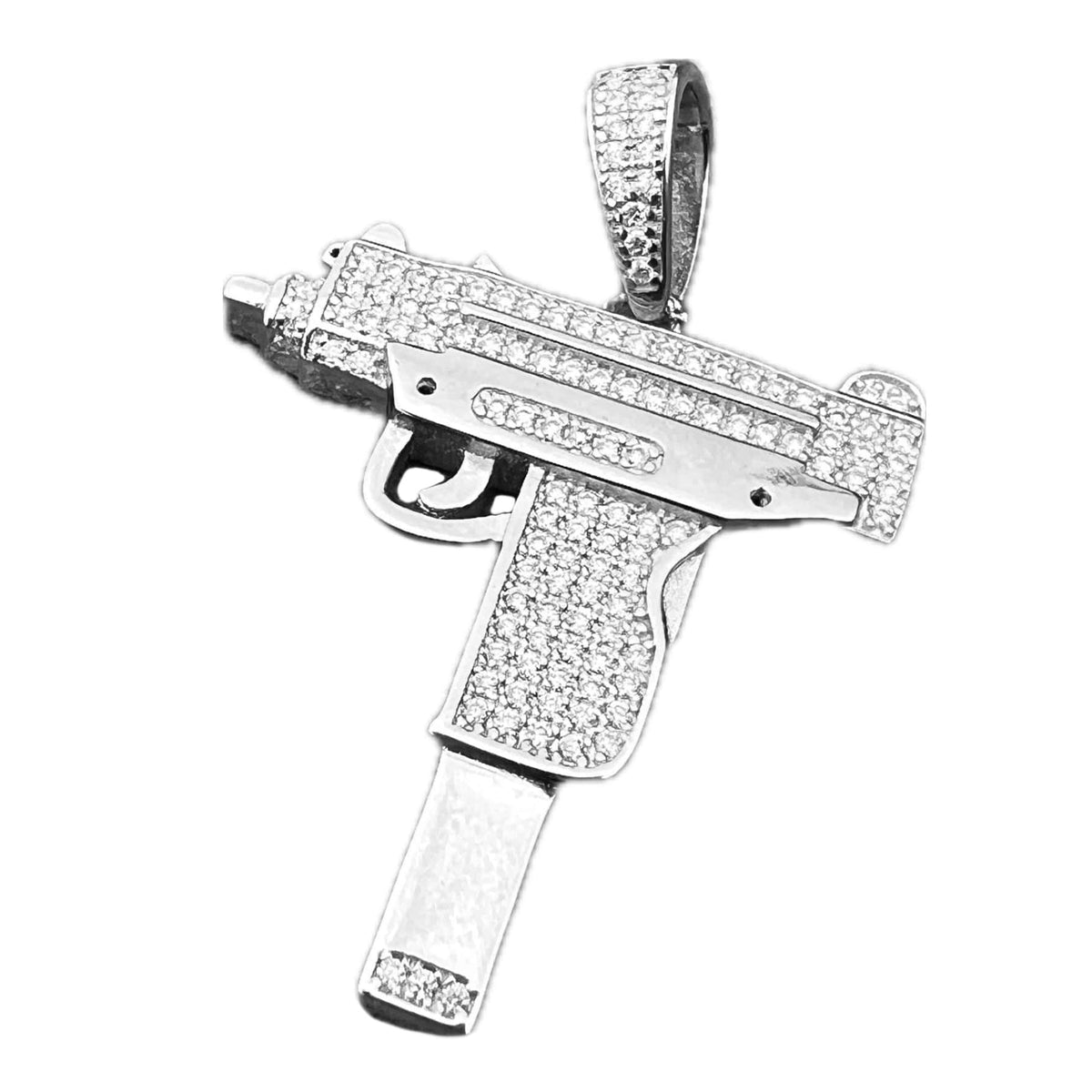 925 Sterling Silver Moisanite Uzi Gun Pendant