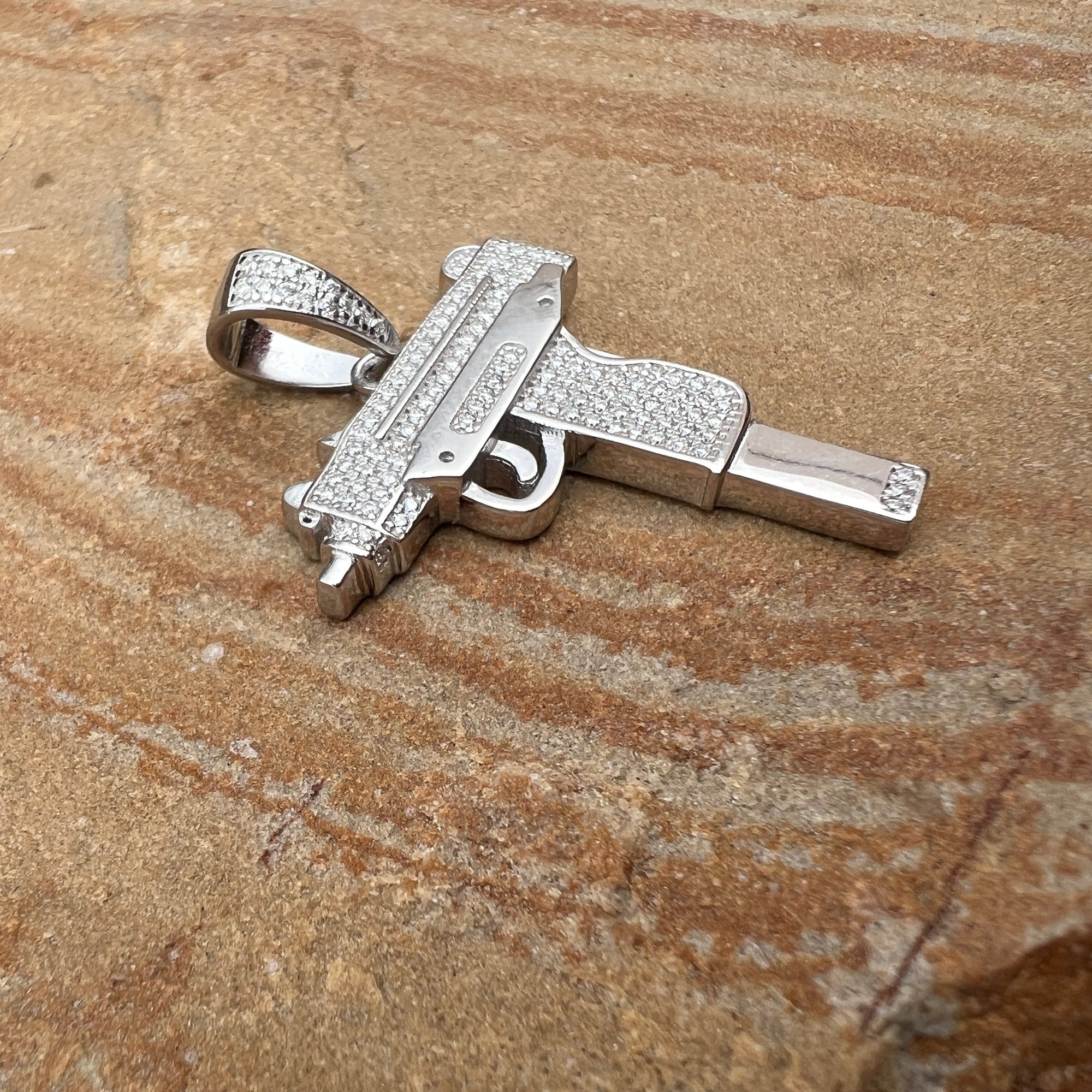 925 Sterling Silver Moisanite Uzi Gun Pendant