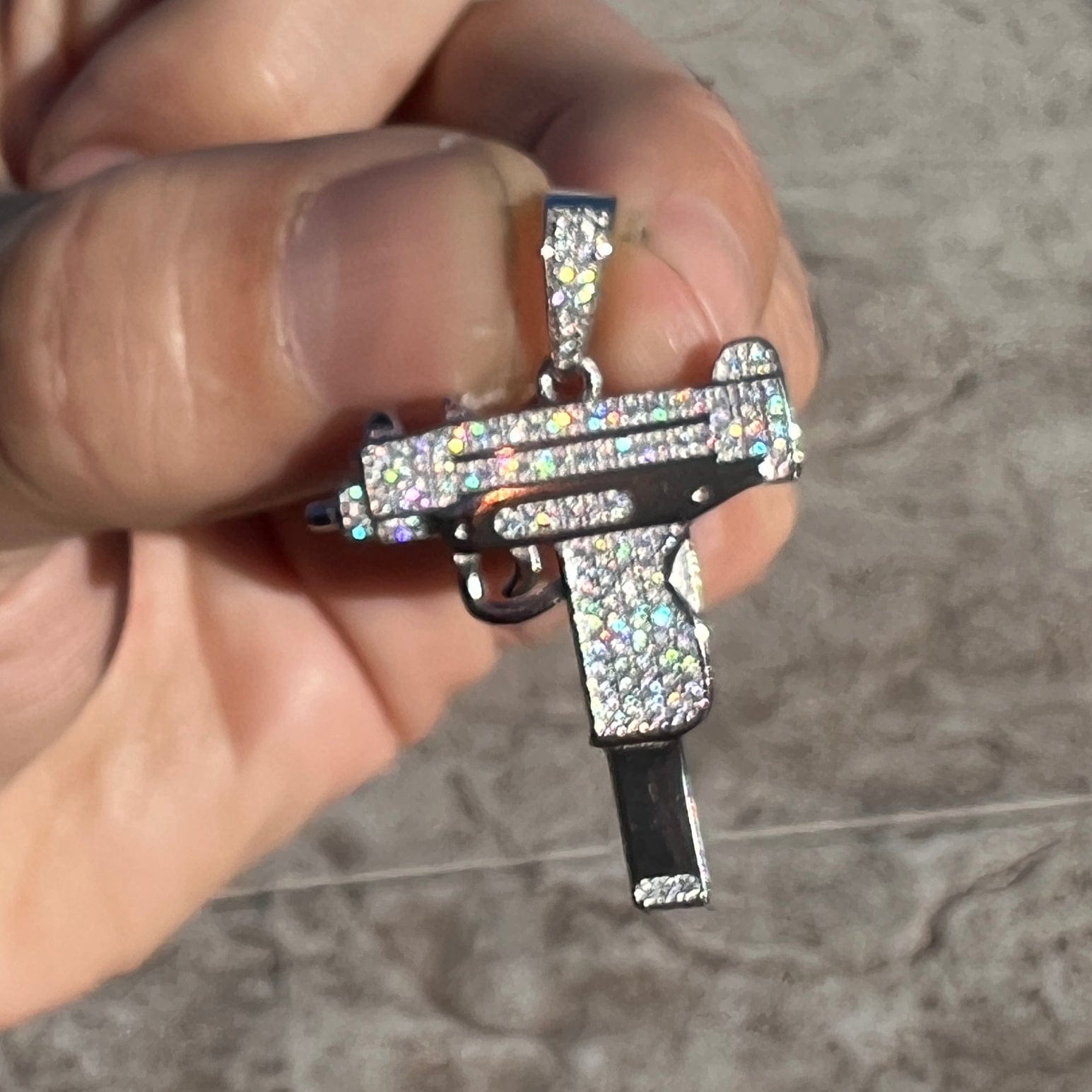 925 Sterling Silver Moisanite Uzi Gun Pendant