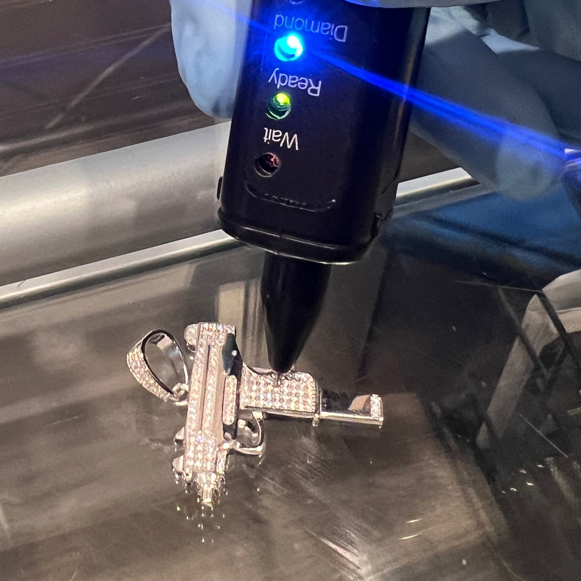 925 Sterling Silver Moisanite Uzi Gun Pendant