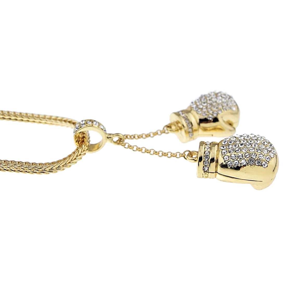 Boxing Gloves Iced Flooded Out Franco Chain Gold Finish Necklace 36"