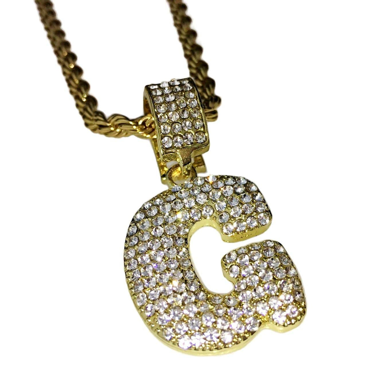Bubble Letter G Gold Rope Chain 24"