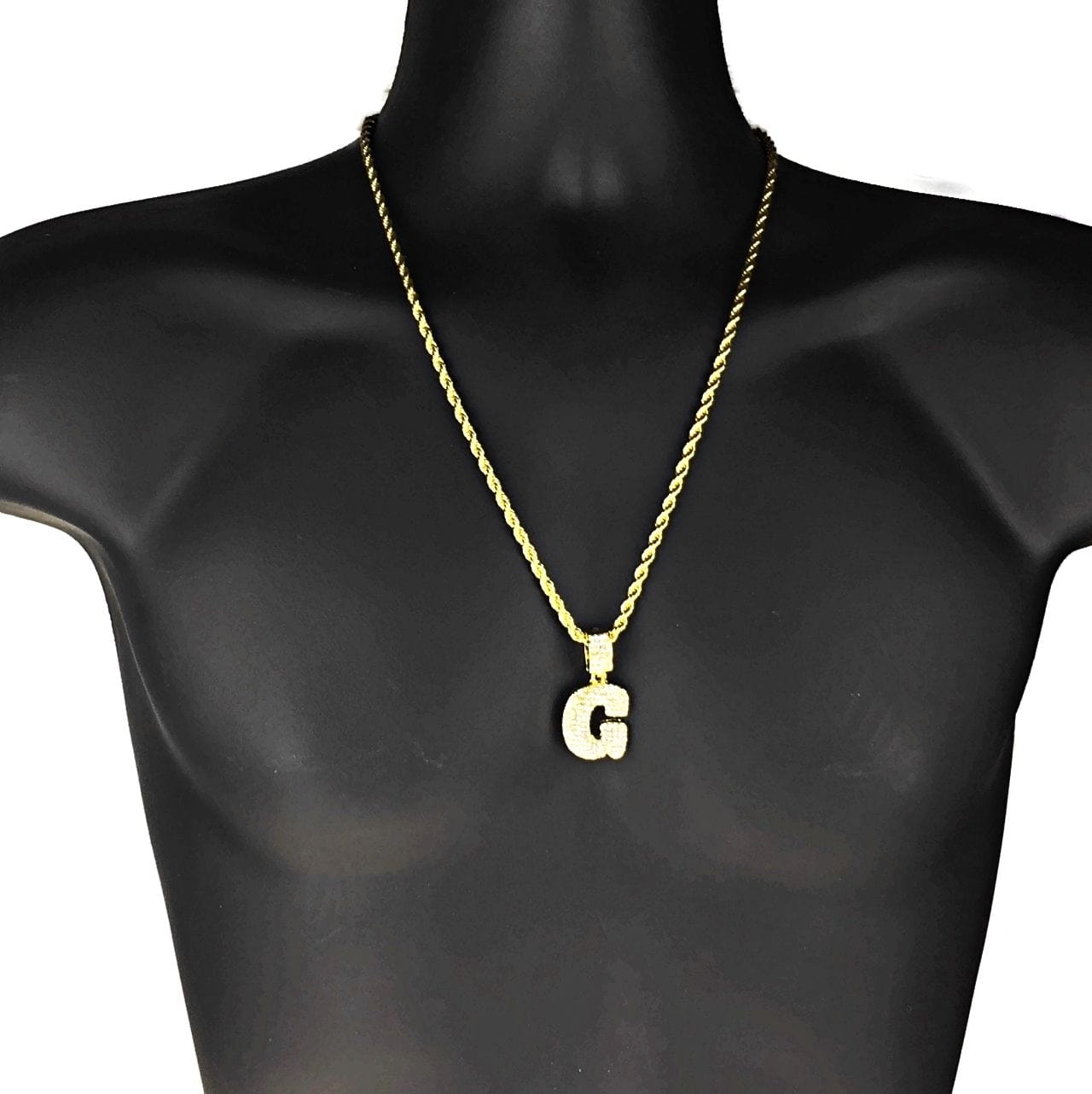 Bubble Letter G Gold Rope Chain 24"