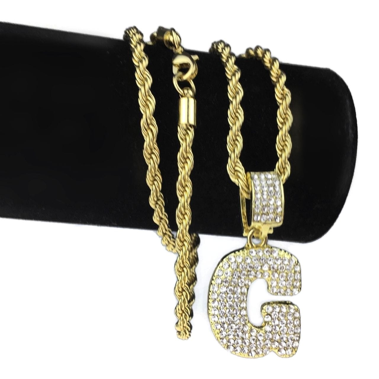 Bubble Letter G Gold Rope Chain 24"