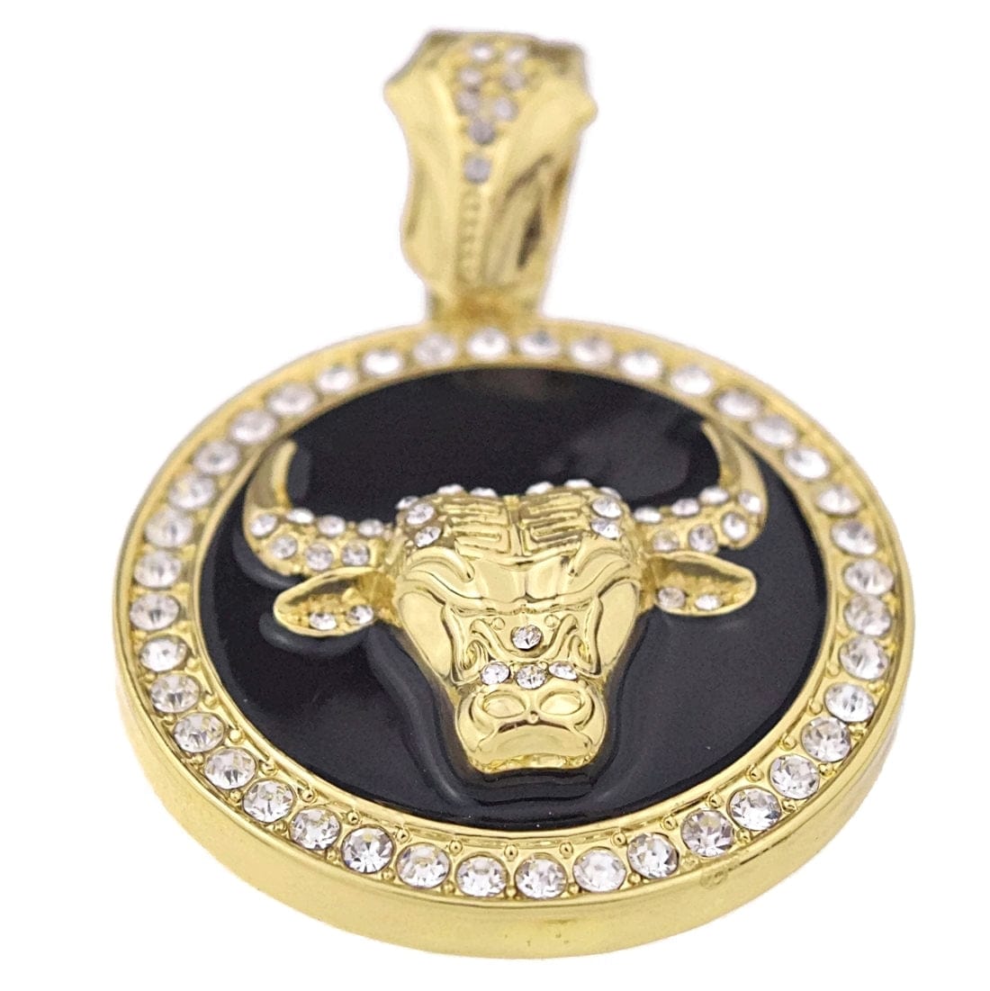 Bull Head Black & Gold Finish Round Coin Pendant
