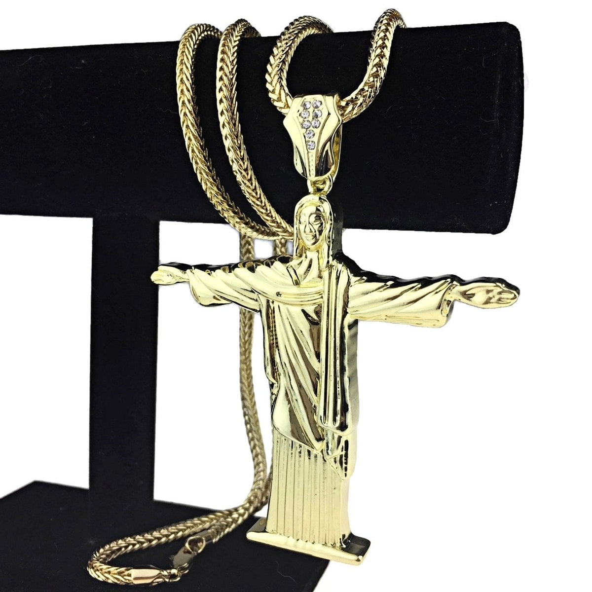 Christ The Redeemer Franco Snake Chain Gold FInish Necklace 36"