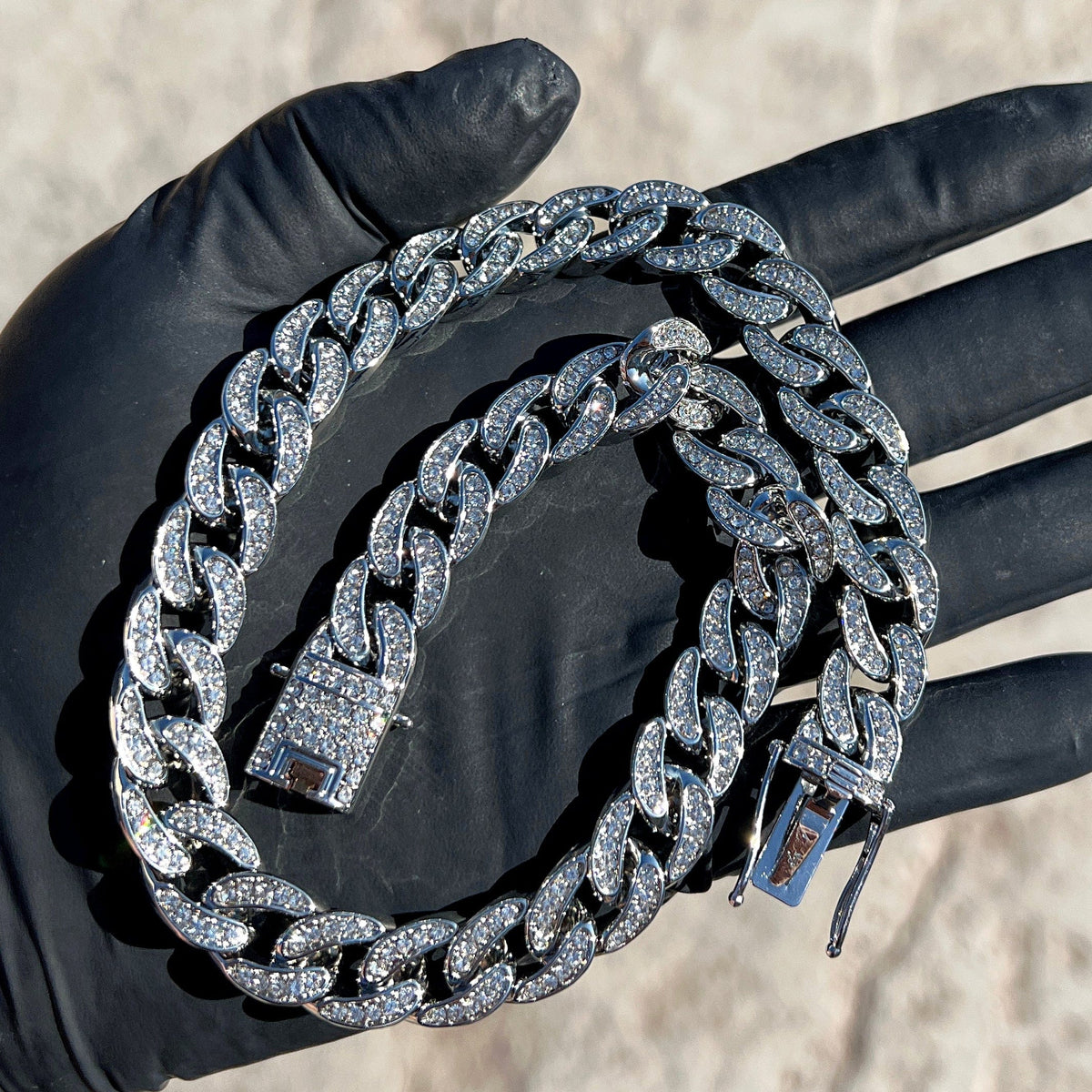 Cuban Link Chain Iced CZ Silver Tone Bling Out Necklace 13mm 16-24"