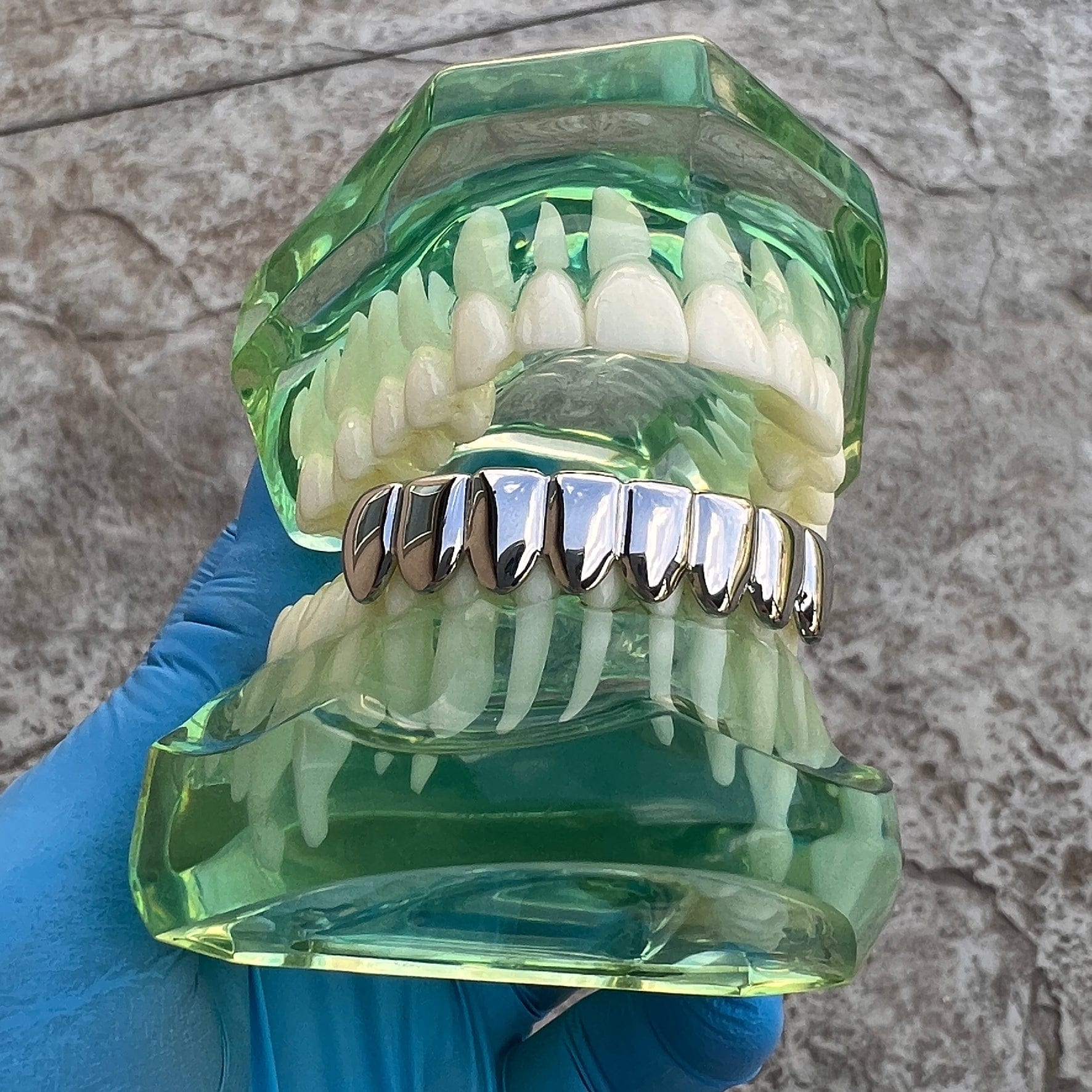 Silver tone Deeper-Cut Grillz Bottom 8 Eight Teeth Grills