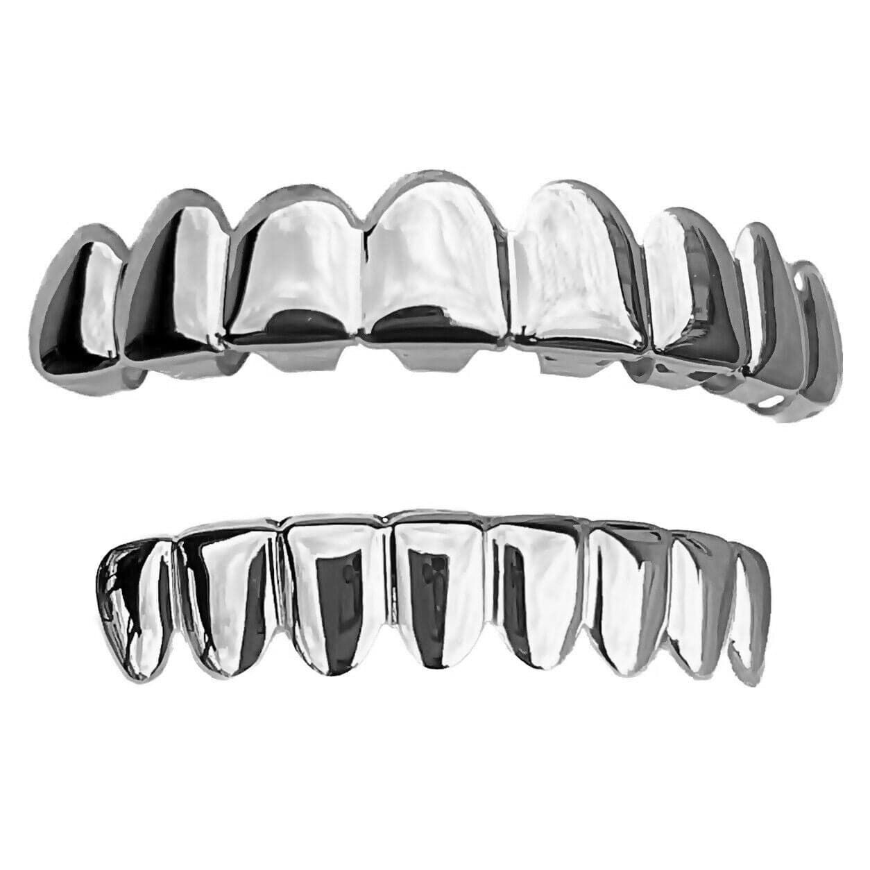 Deeper Cut Grillz Silver Tone Eight Top 8 Bottom Teeth Set