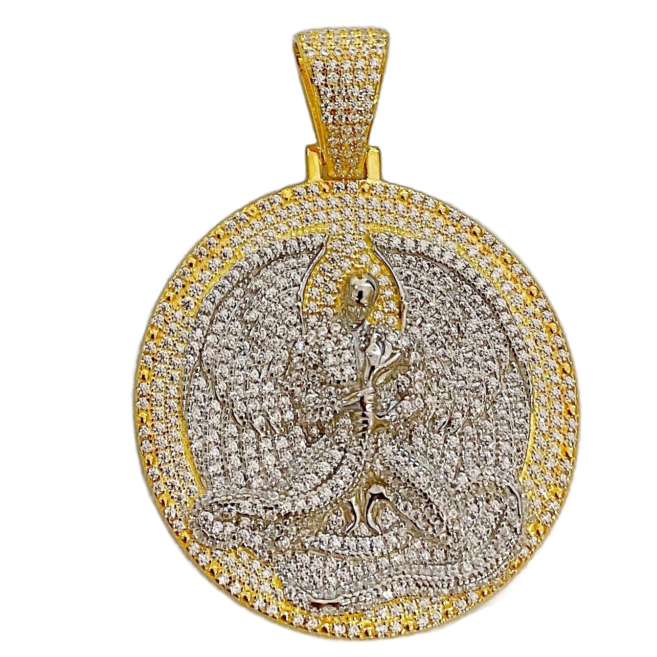 14K Gold Plated over 925 Silver Euphanasia CZ Medallion Pendant (Gold