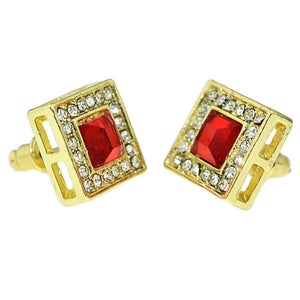 Faux Ruby Square Gold Finish 13MM Earrings