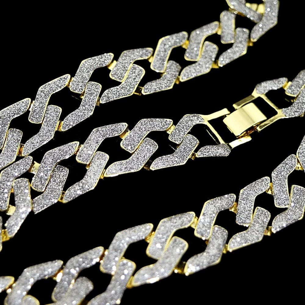 Glitter Gold Finish Squared Links Chain Necklace 30"