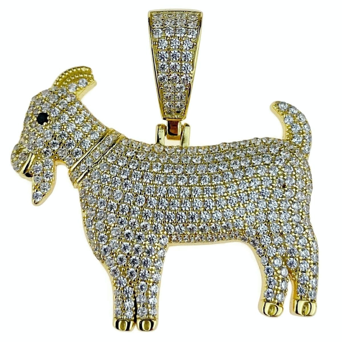 GOAT Pendant Gold Finish Over 925 Sterling Silver Flooded Out Iced CZ