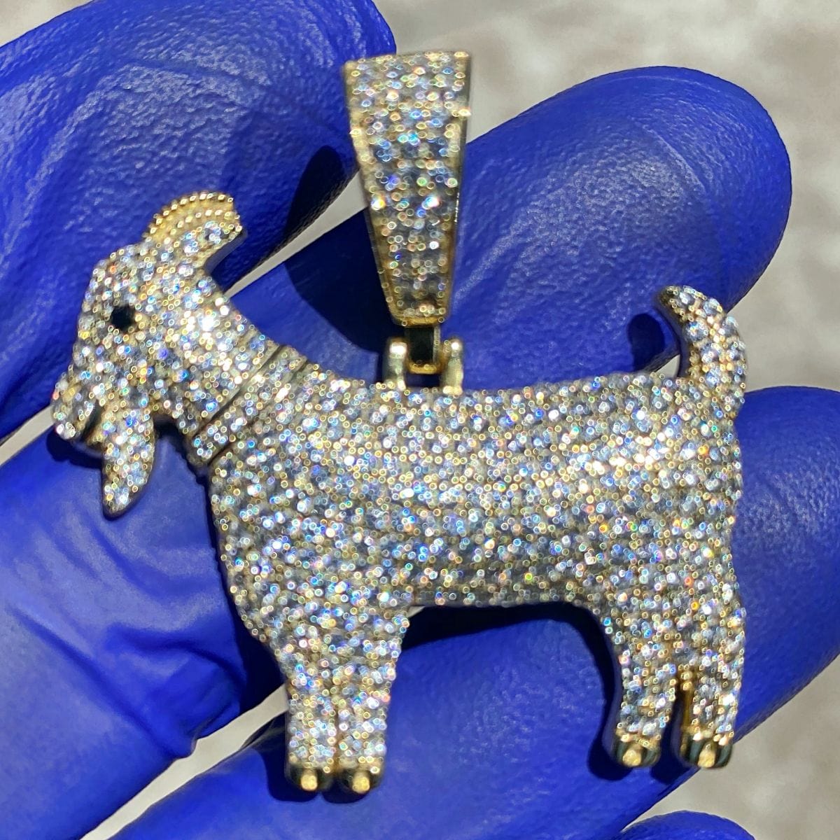 GOAT Pendant Gold Finish Over 925 Sterling Silver Flooded Out Iced CZ