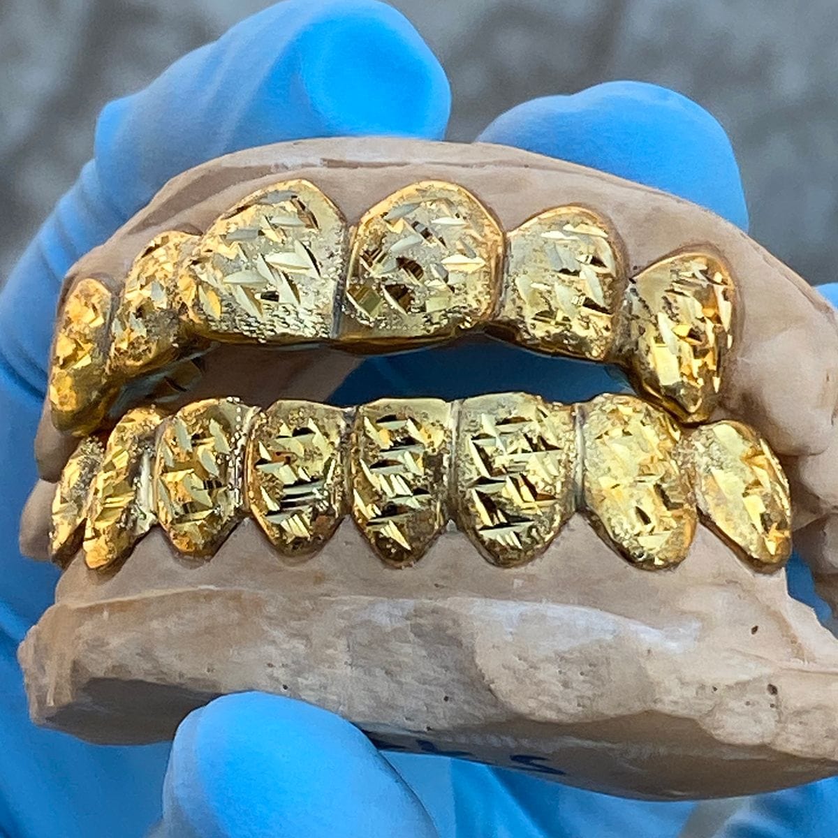 Gold Plated 925 Sterling Silver Diamond Dust Diamond-Cut Custom Grillz