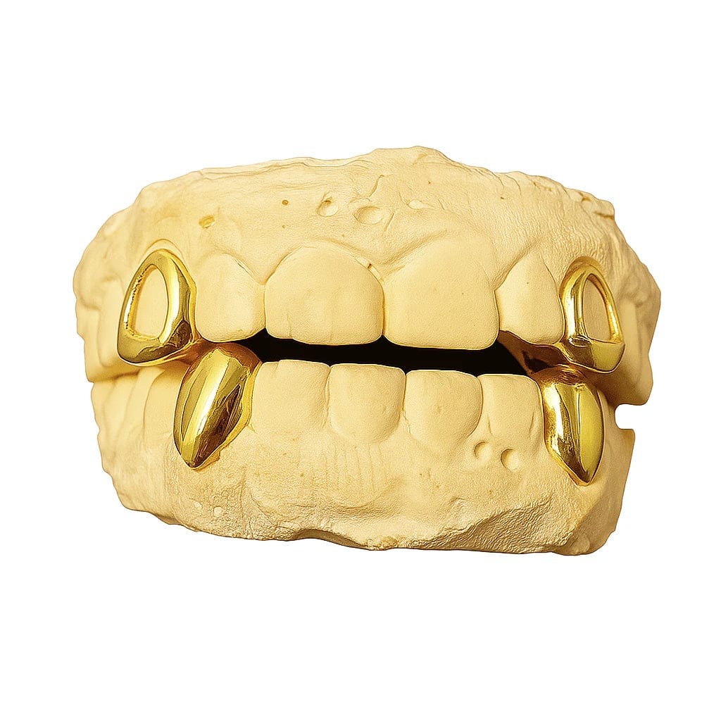 Gold Plated 925 Silver Two Top Open Caps Two Bottom Solid Canine Custo