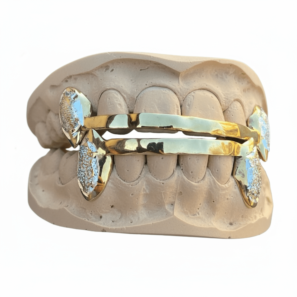 Gold Plated 925 Silver Diamond Dust Fang Custom Grillz – Bling Cartel