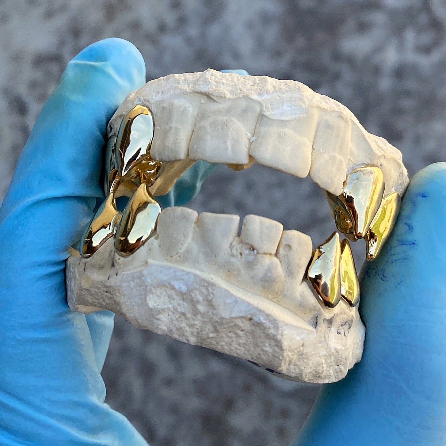 Gold Plated over 925 Silver Custom Double Teeth Vampire Fangs Grillz
