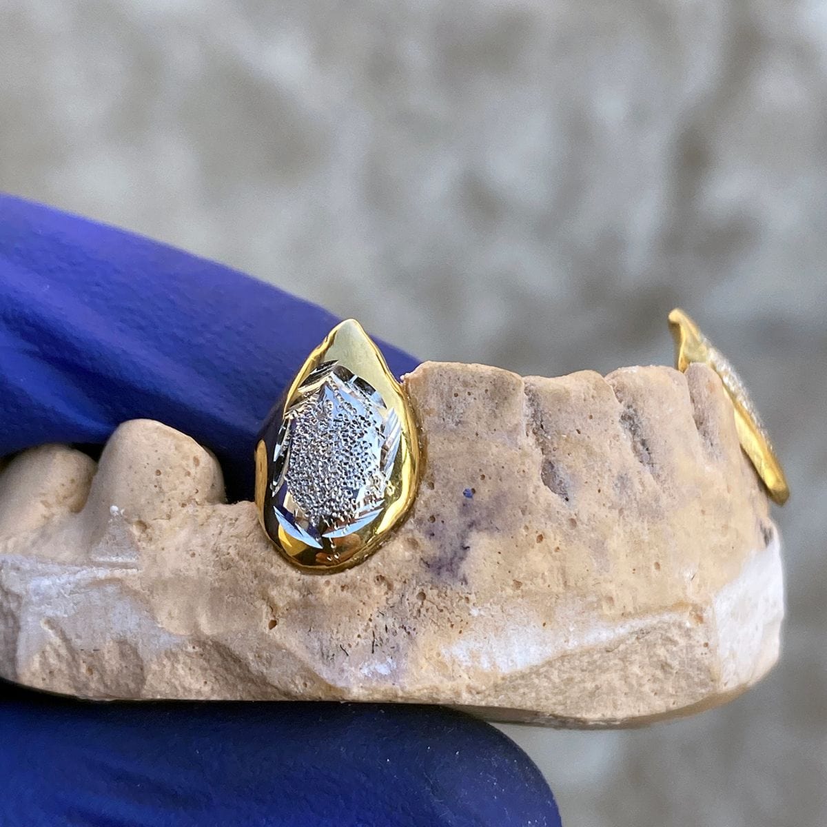 Gold Plated over 925 Silver Two-Tone Diamond Dust Custom Vampire Fangs
