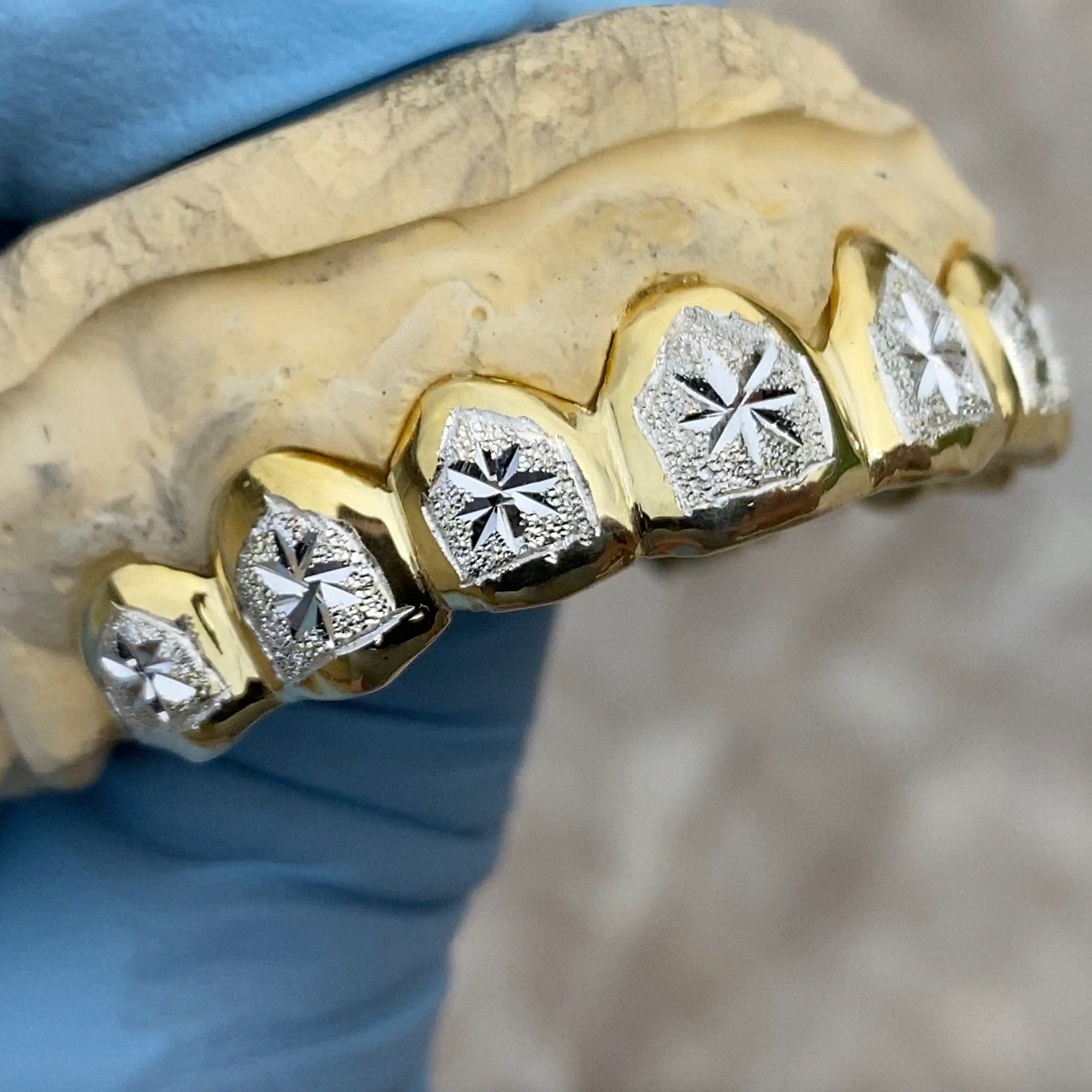 Gold Plated over 925 Silver Two-Tone Diamond Dust Starburst Custom Gri