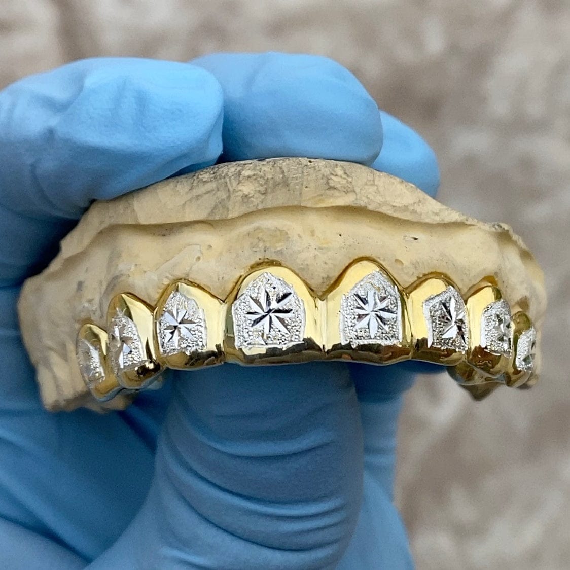 Gold Plated over 925 Silver Two-Tone Diamond Dust Starburst Custom Gri