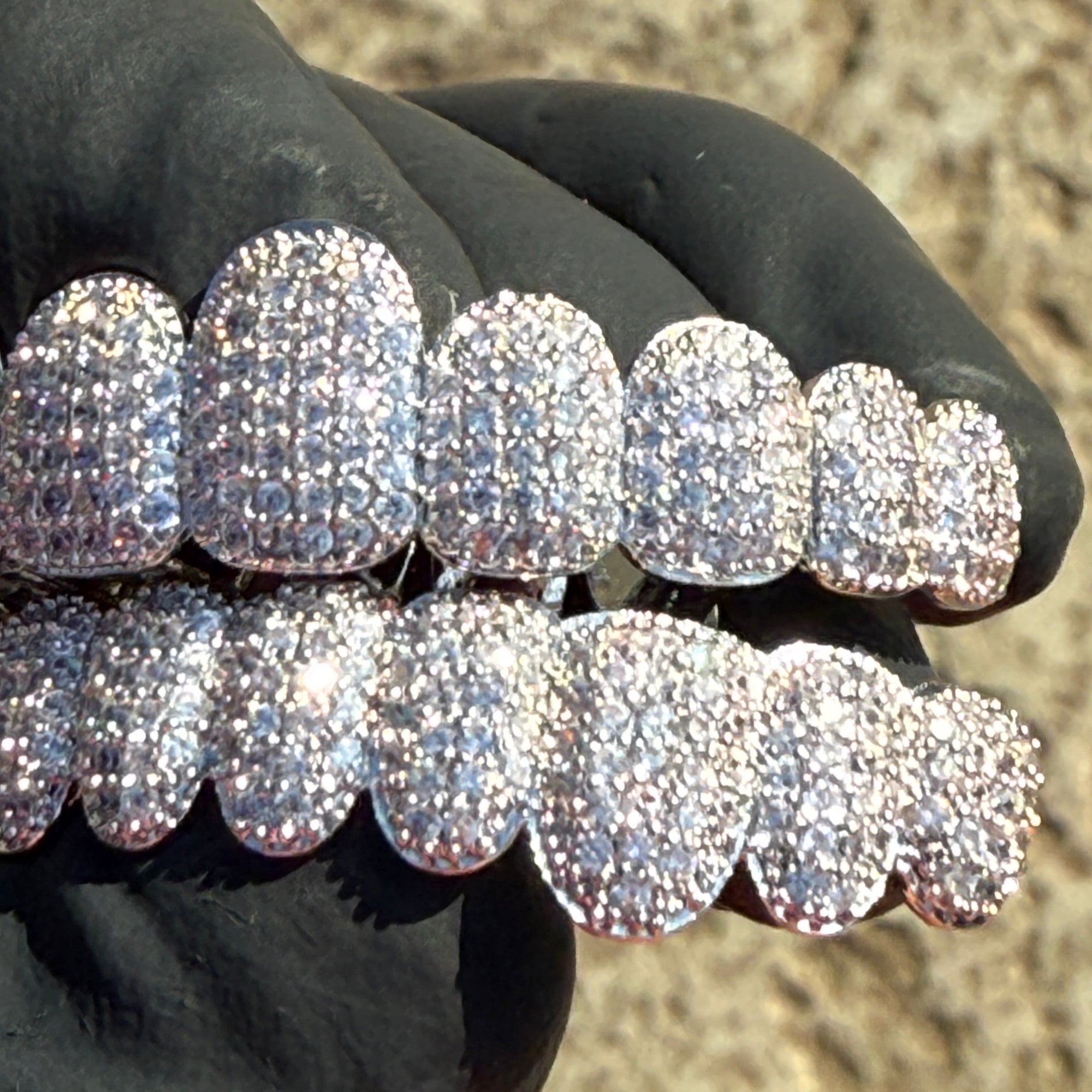 Grillz Set 10 Top Teeth & Ten Bottom Big Front Tooth Iced CZ Bling Gri