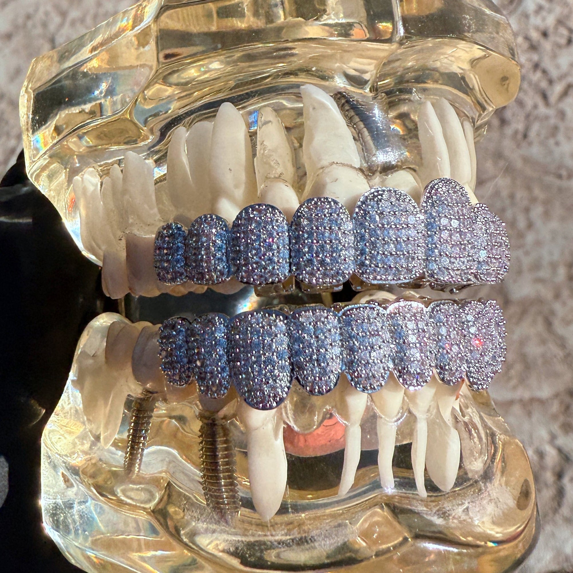 Grillz Set 10 Top Teeth & Ten Bottom Big Front Tooth Iced CZ Bling Gri