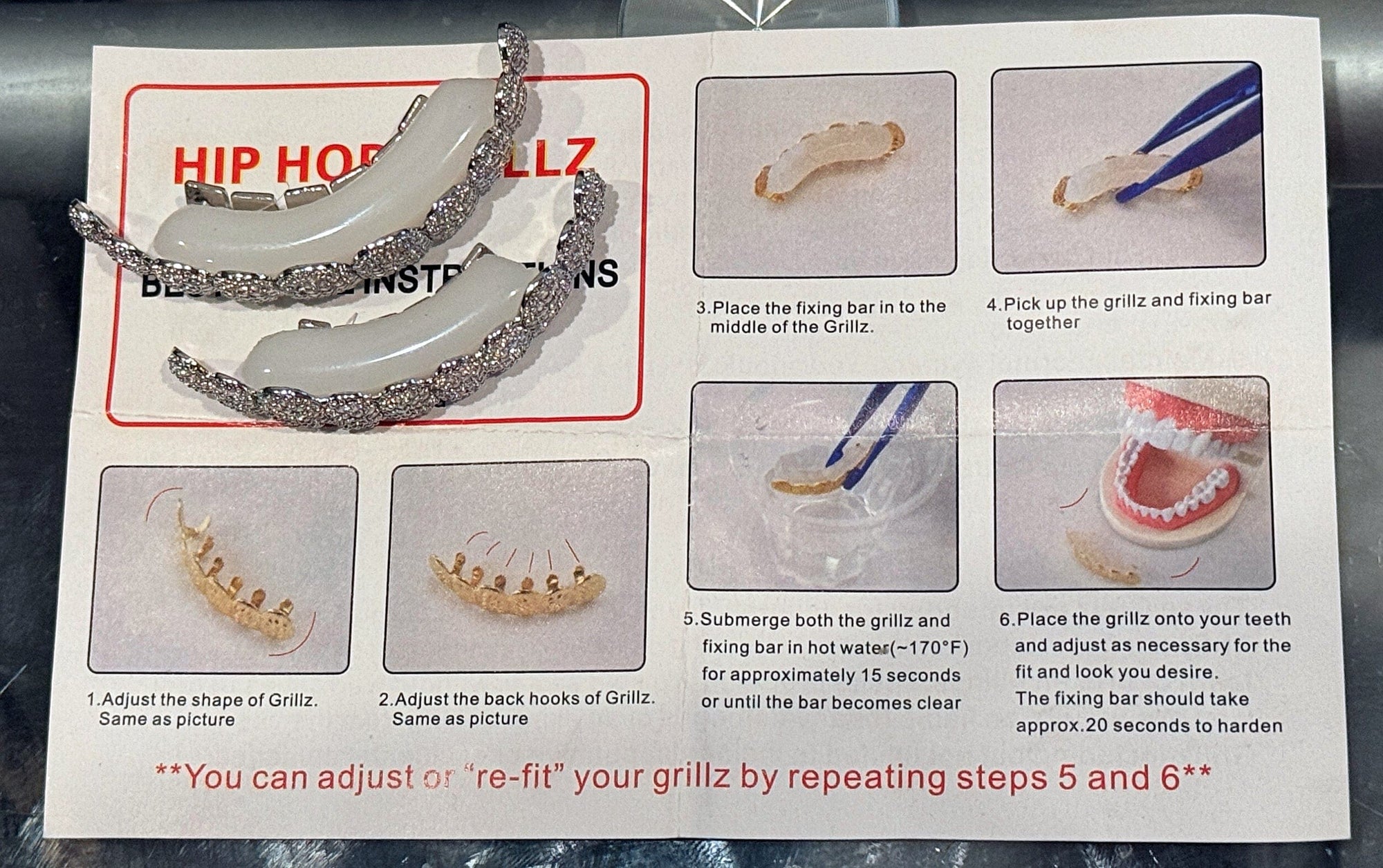Grillz Set 10 Top Teeth & Ten Bottom Big Front Tooth Iced CZ Bling Gri