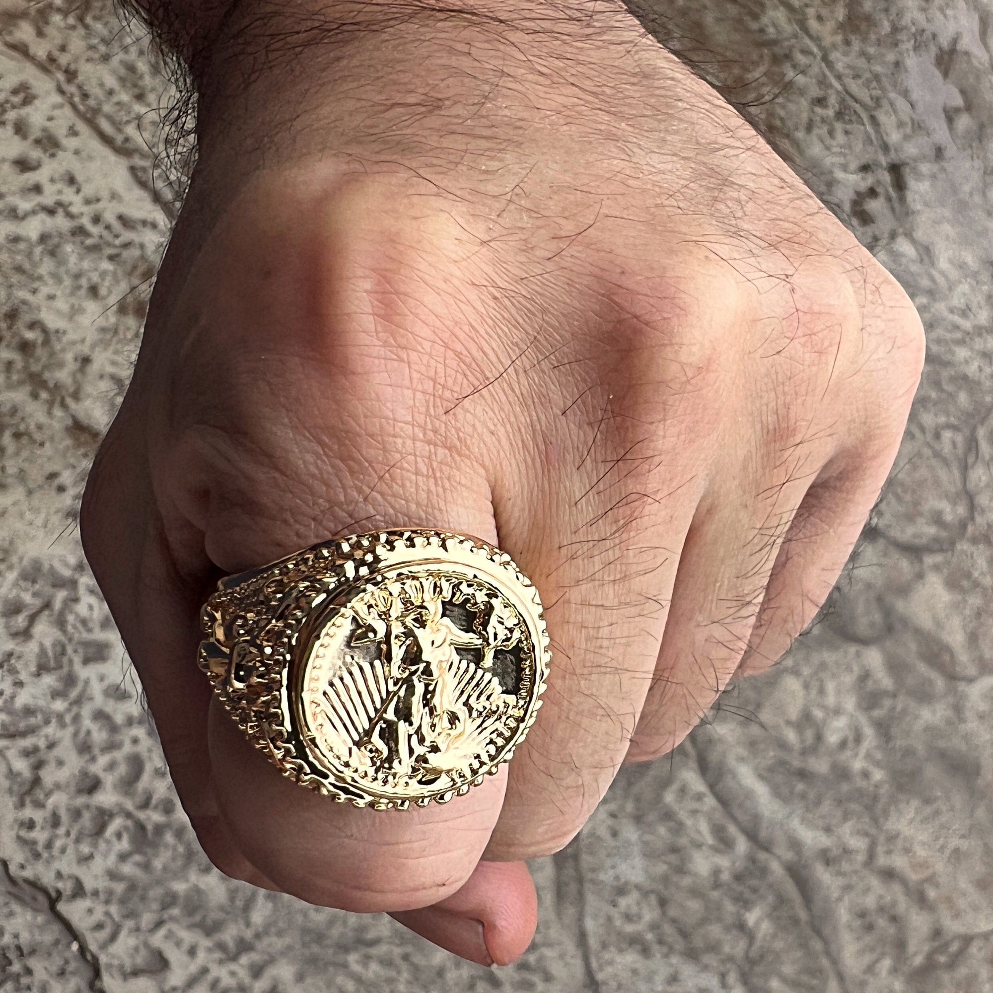 Huge 18K Gold Plated Ring Mexican Centenario Anillo Oro Laminado Moned