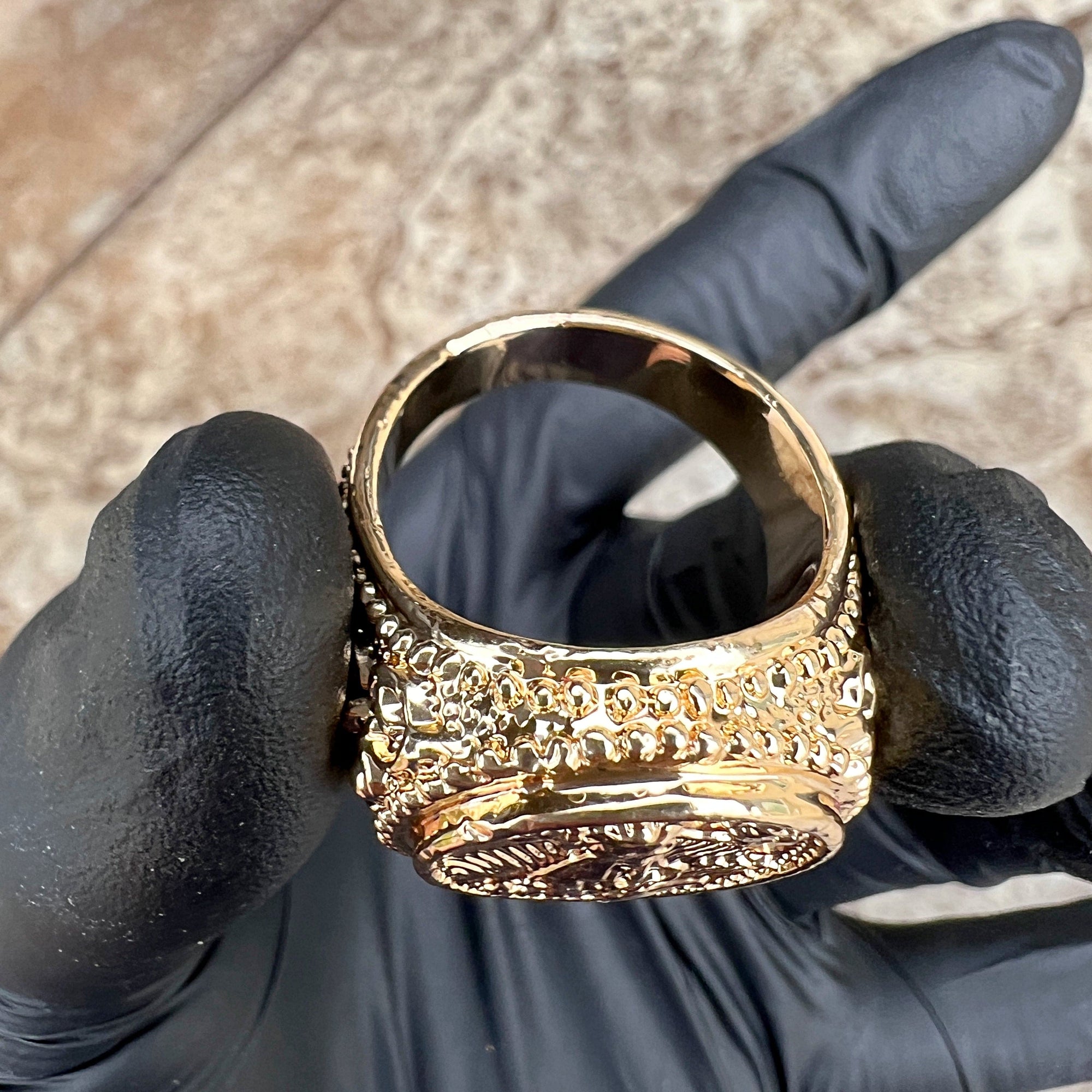 Huge 18K Gold Plated Ring Mexican Centenario Anillo Oro Laminado Moned