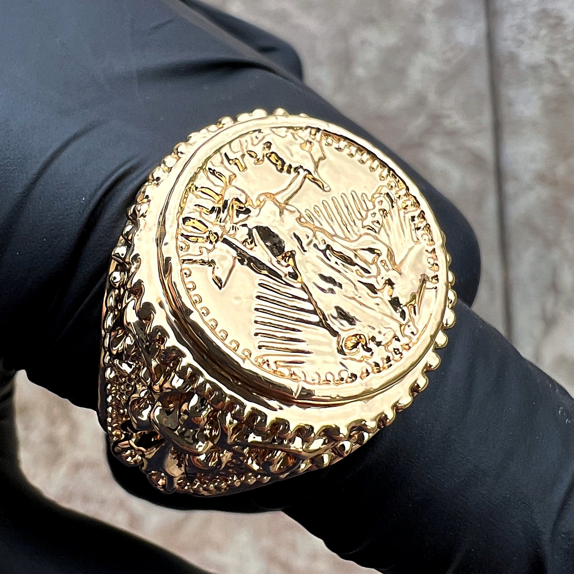 Huge 18K Gold Plated Ring Mexican Centenario Anillo Oro Laminado Moned