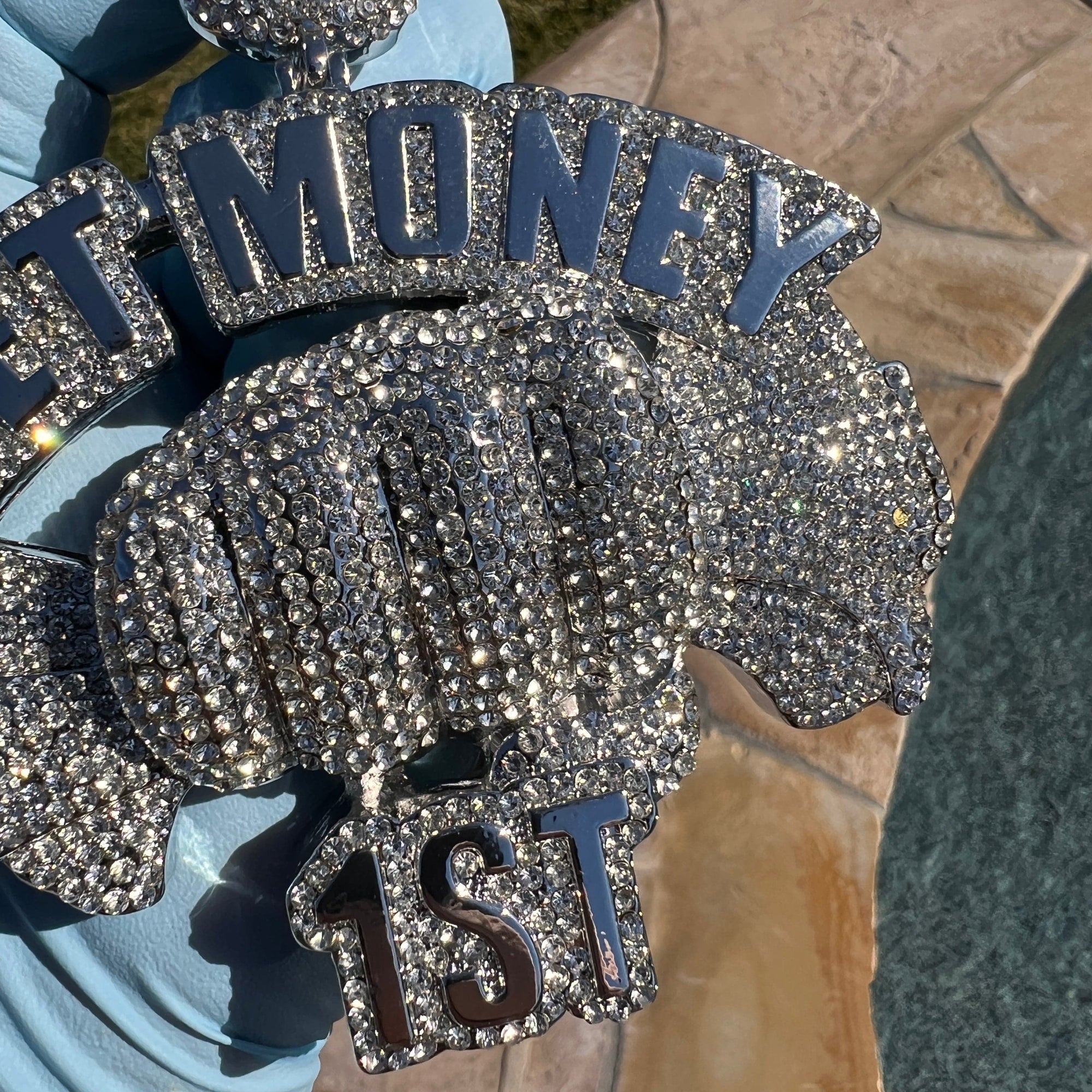 Huge "Get Money 1st" Cash Fist Jumbo Hip Hop Pendant Silver Tone