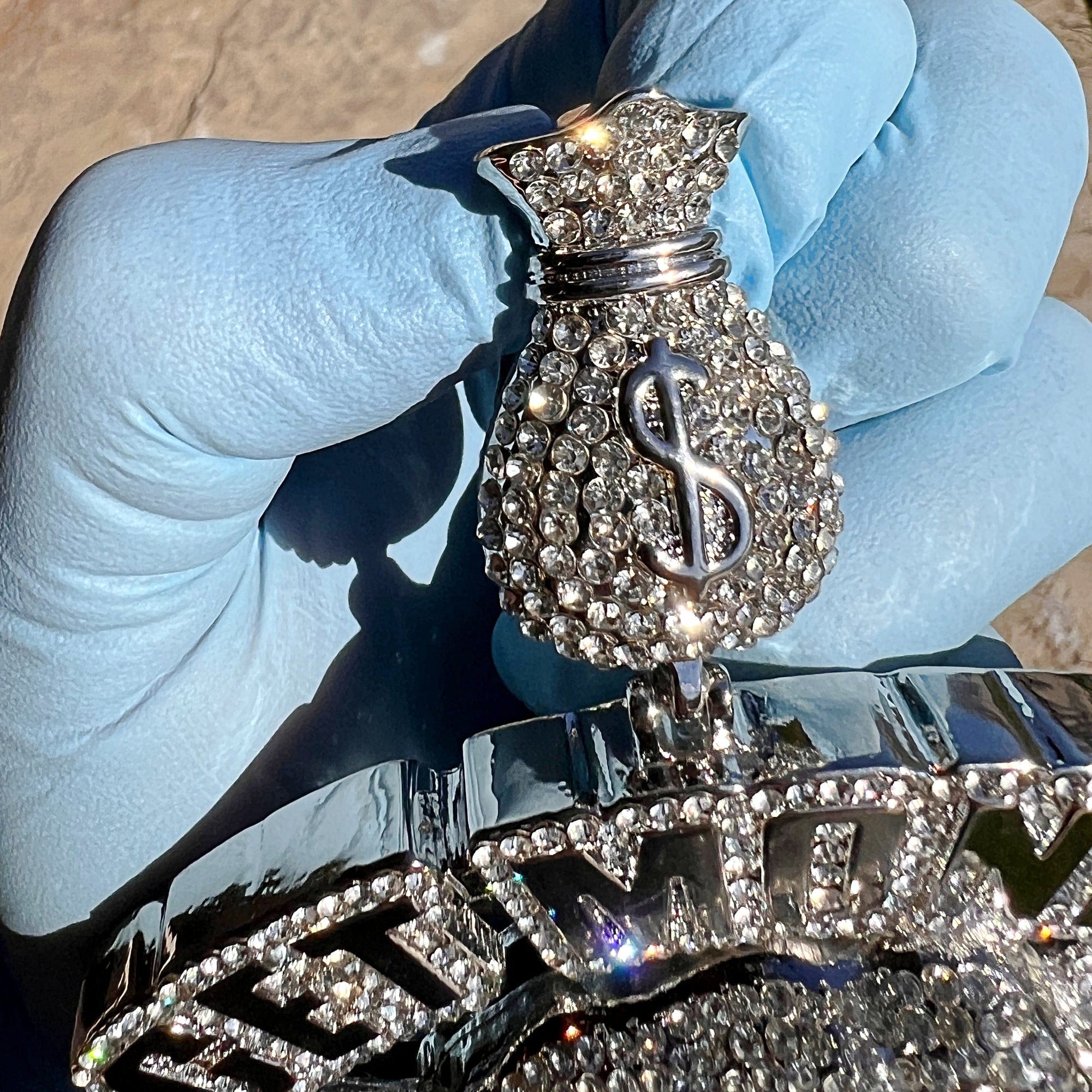 Huge "Get Money 1st" Cash Fist Jumbo Hip Hop Pendant Silver Tone