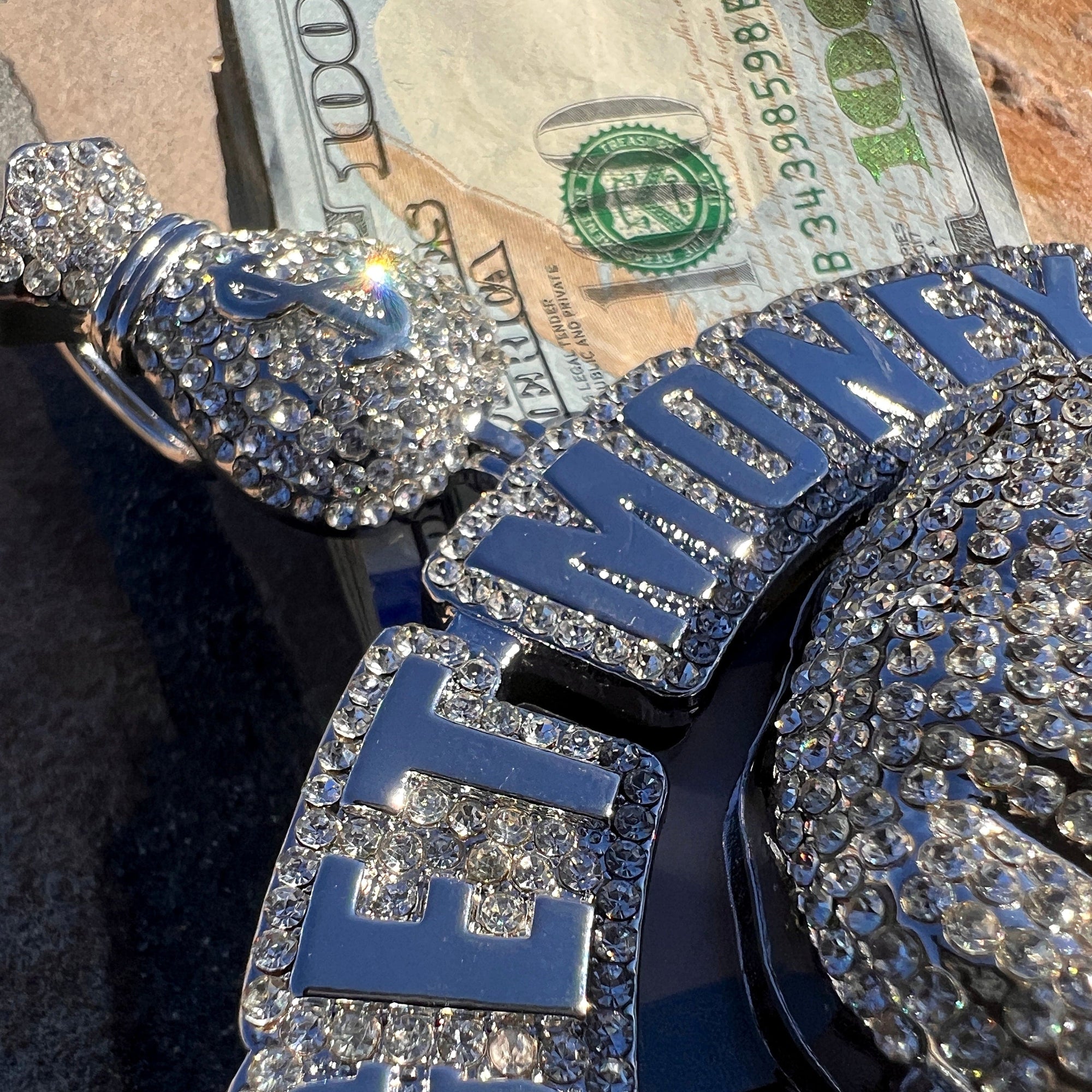 Huge "Get Money 1st" Cash Fist Jumbo Hip Hop Pendant Silver Tone